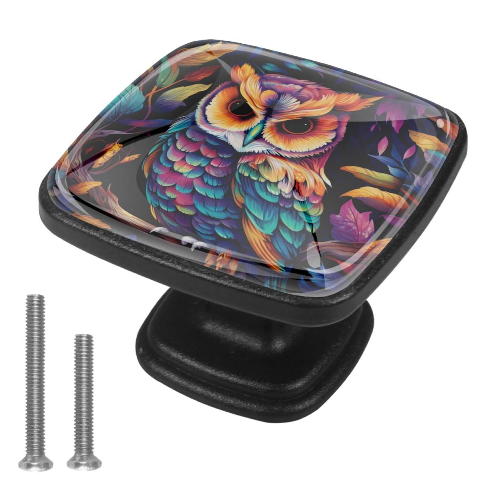 4 Pcs Cabinet Handle Drawer Pulls Cartoon Owl Knobs with Screws Square ...