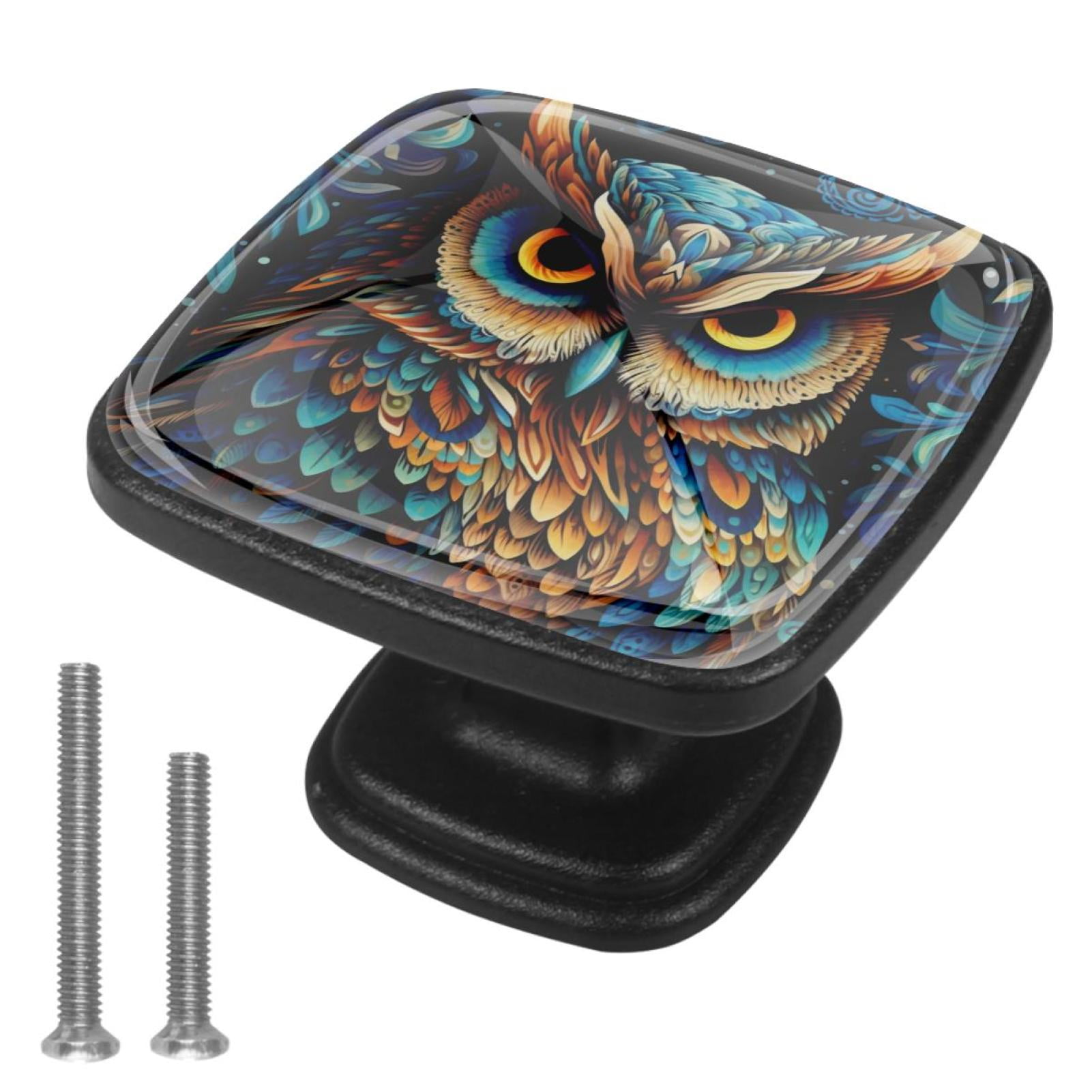 4 Pcs Cabinet Handle Drawer Pulls Cartoon Owl Knobs with Screws Square ...