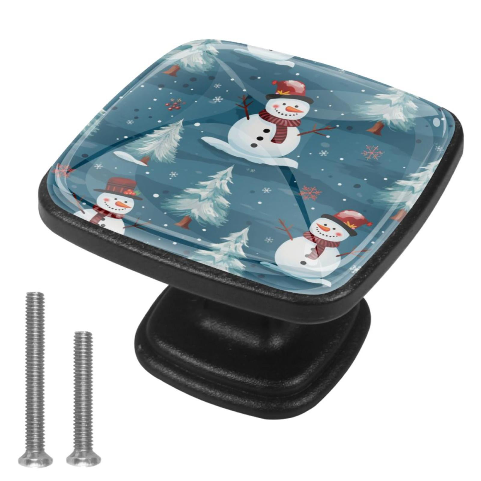 4 Pcs Cabinet Handle Drawer Pulls Christmas Snowman Knobs with Screws Square Furniture Office ...