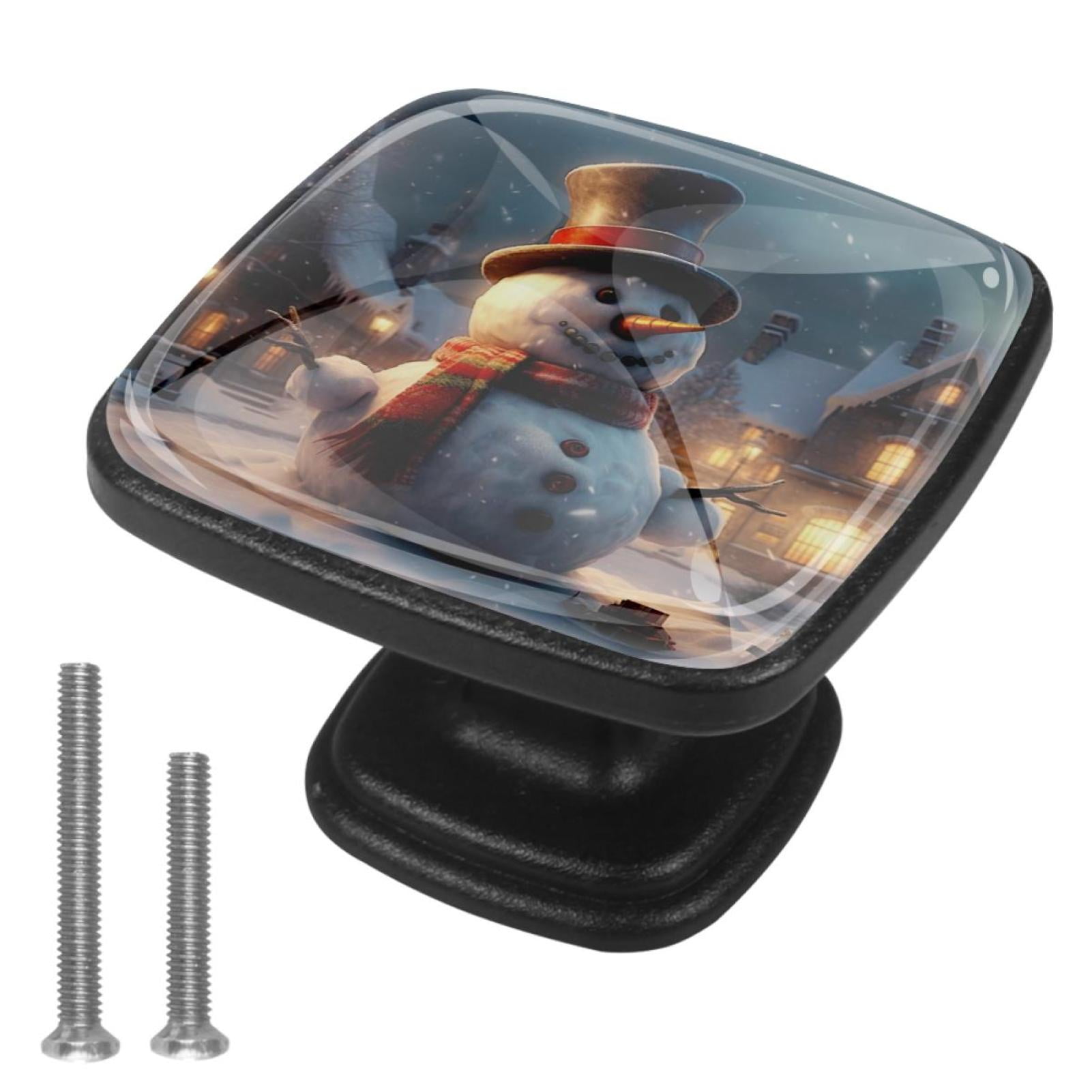 4 Pcs Cabinet Handle Drawer Pulls Christmas Snowman Knobs with Screws Square Furniture Office ...