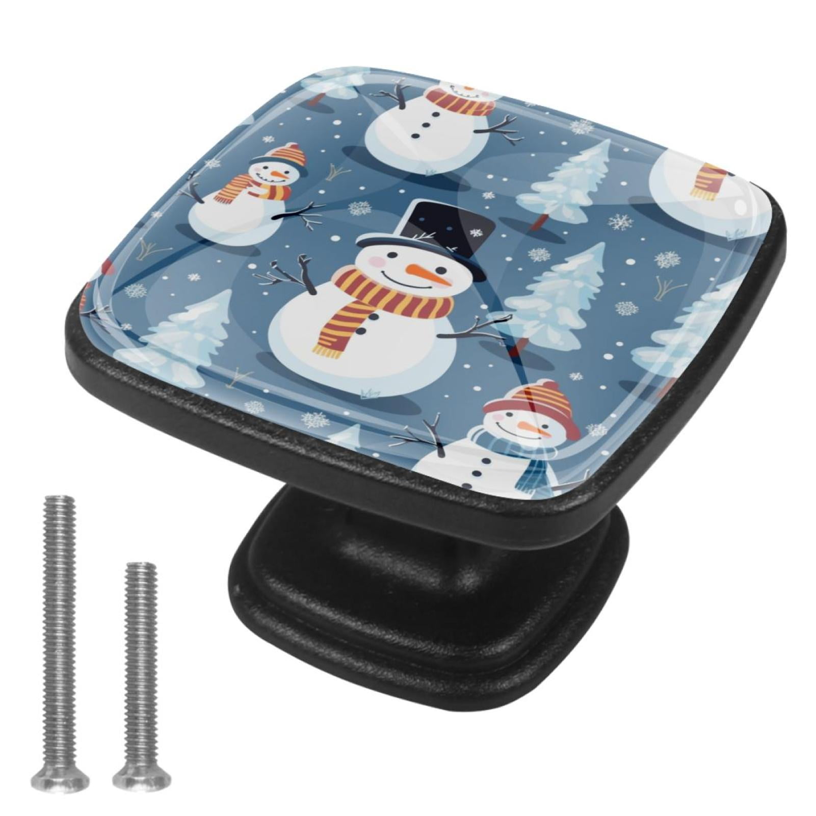 4 Pcs Cabinet Handle Drawer Pulls Christmas Snowman Knobs with Screws Square Furniture Office ...