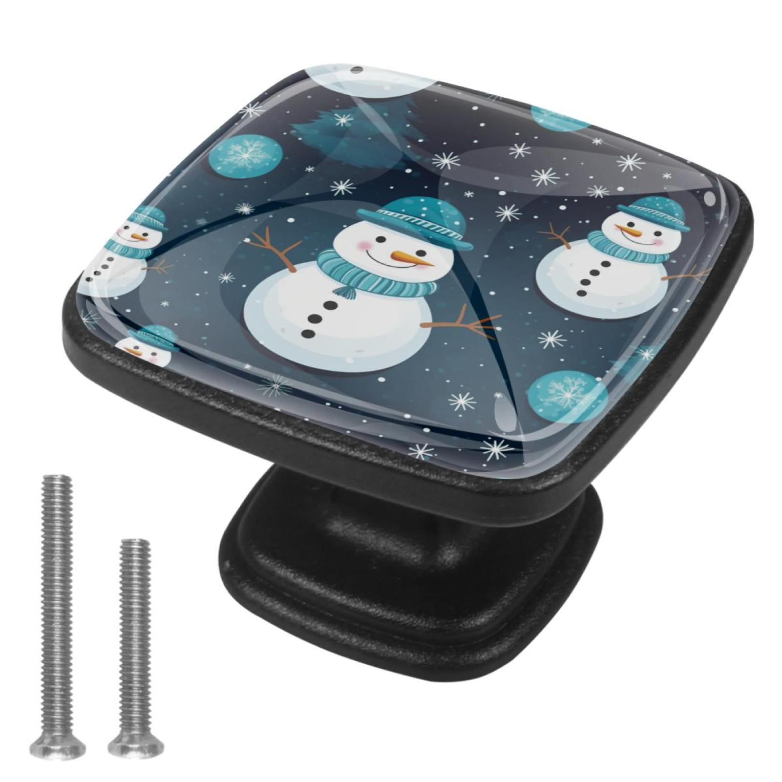 4 Pcs Cabinet Handle Drawer Pulls Christmas Snowman Knobs with Screws Square Furniture Office ...