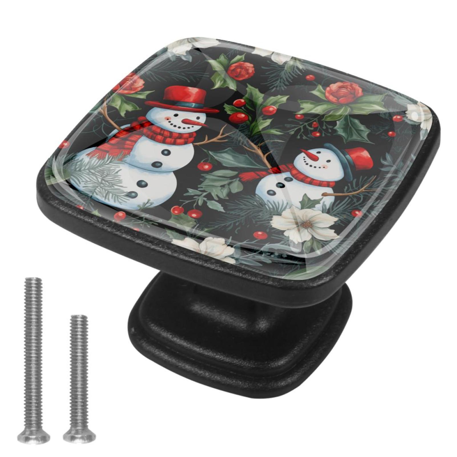 4 Pcs Cabinet Handle Drawer Pulls Christmas Snowman Knobs with Screws Square Furniture Office ...