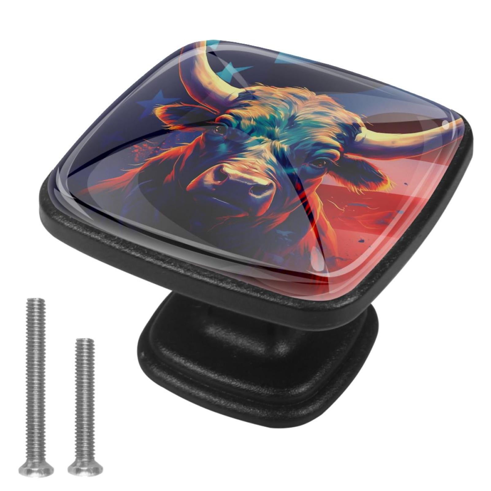 4 Pcs Cabinet Handle Drawer Pulls Cow American Flag Knobs with Screws ...