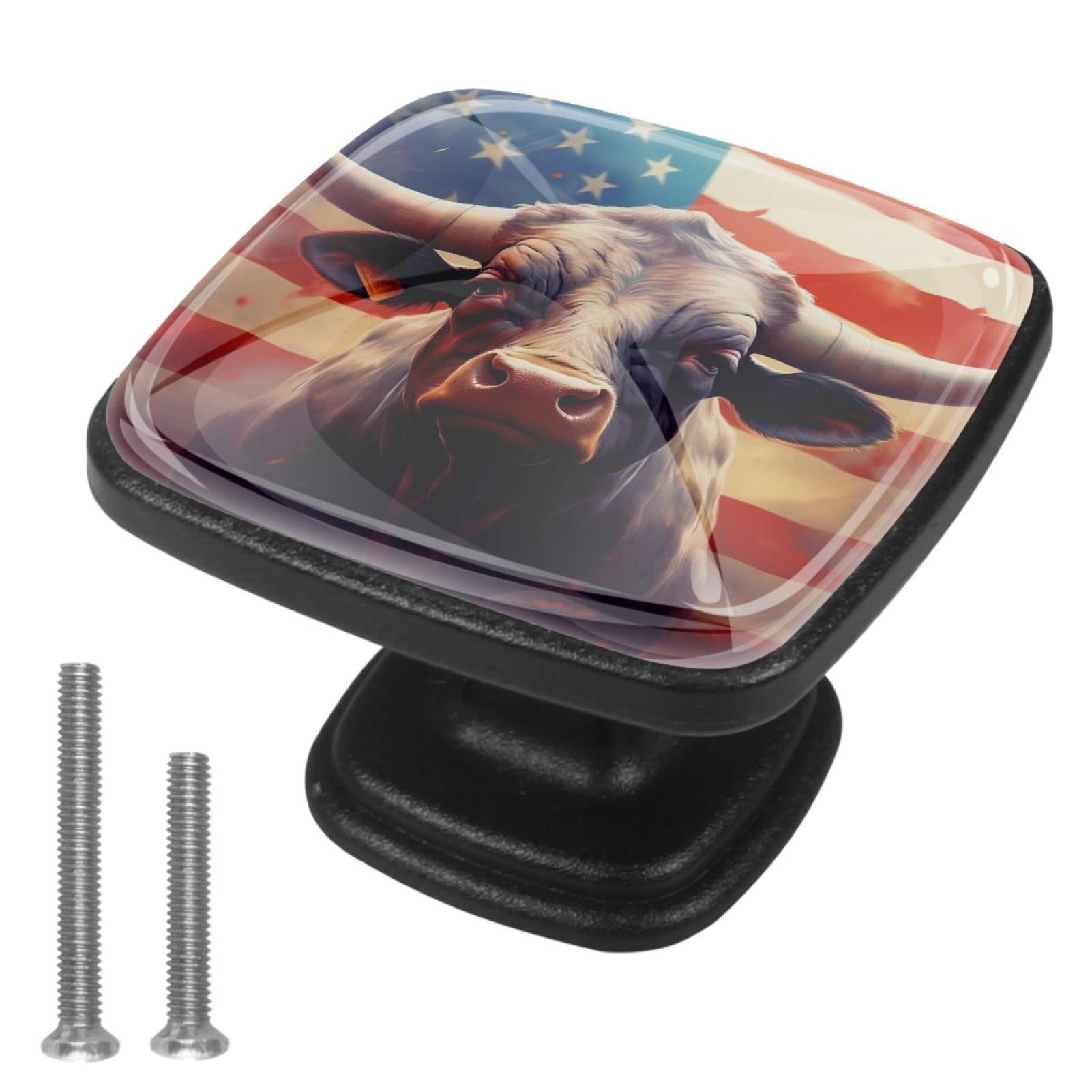 4 Pcs Cabinet Handle Drawer Pulls Cow American Flag Knobs with Screws ...