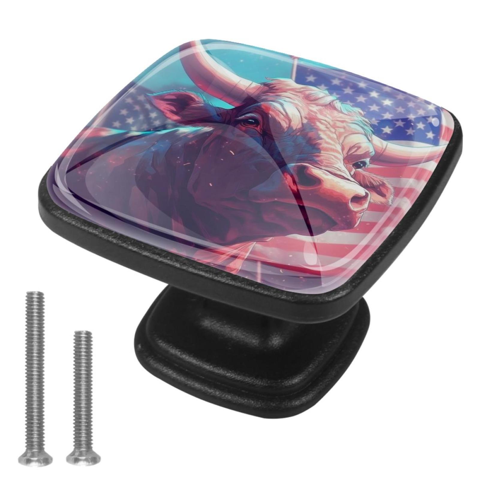4 Pcs Cabinet Handle Drawer Pulls Cow American Flag Knobs with Screws ...