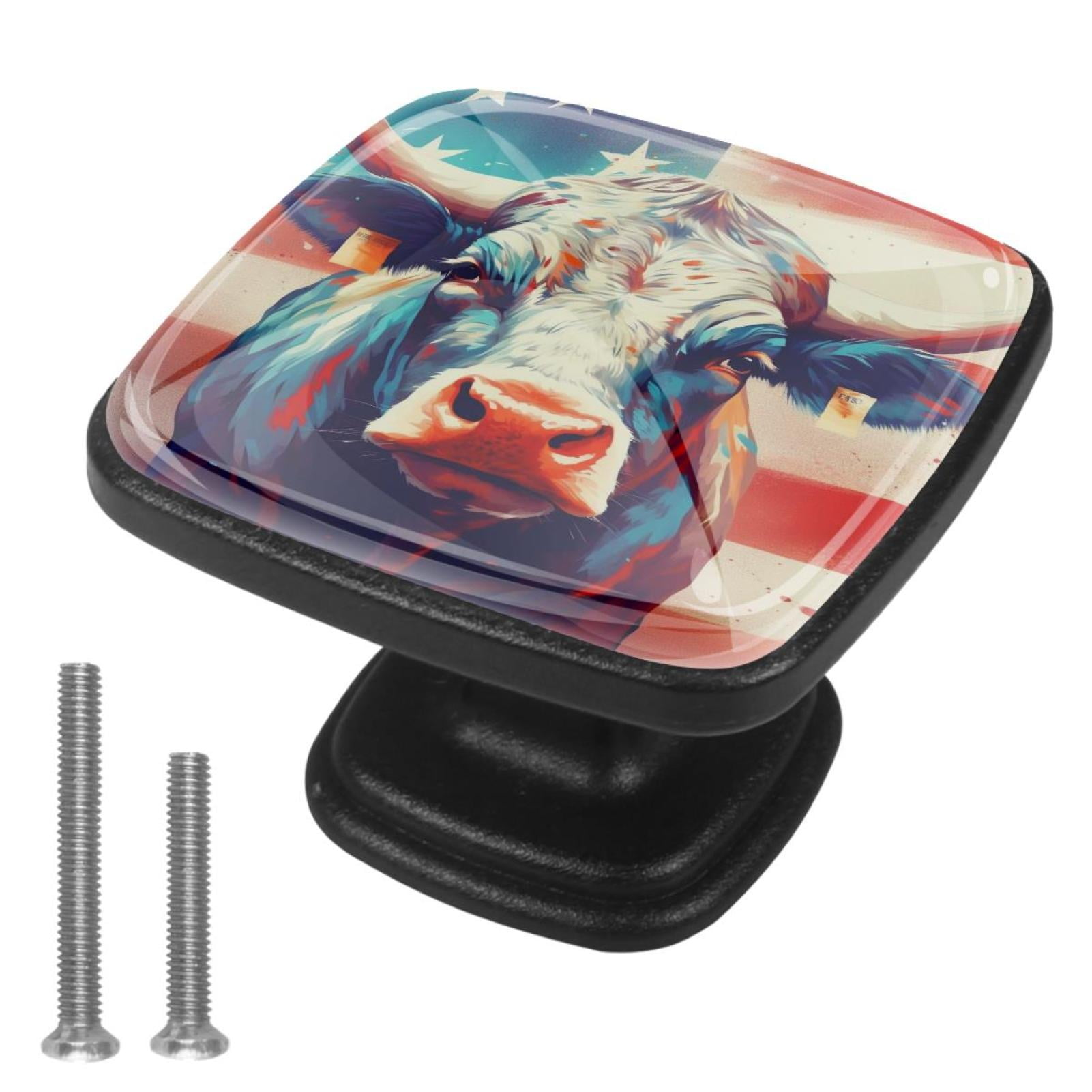 4 Pcs Cabinet Handle Drawer Pulls Cow American Flag Knobs with Screws ...