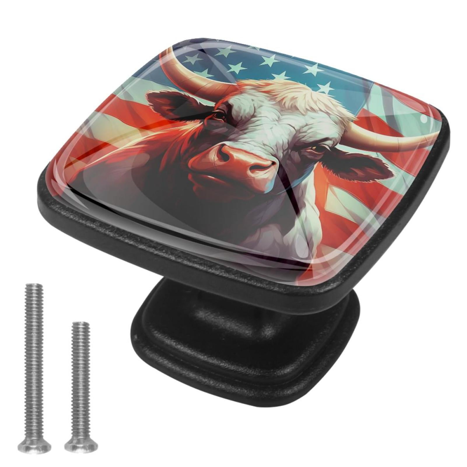 4 Pcs Cabinet Handle Drawer Pulls Cow American Flag Knobs with Screws ...