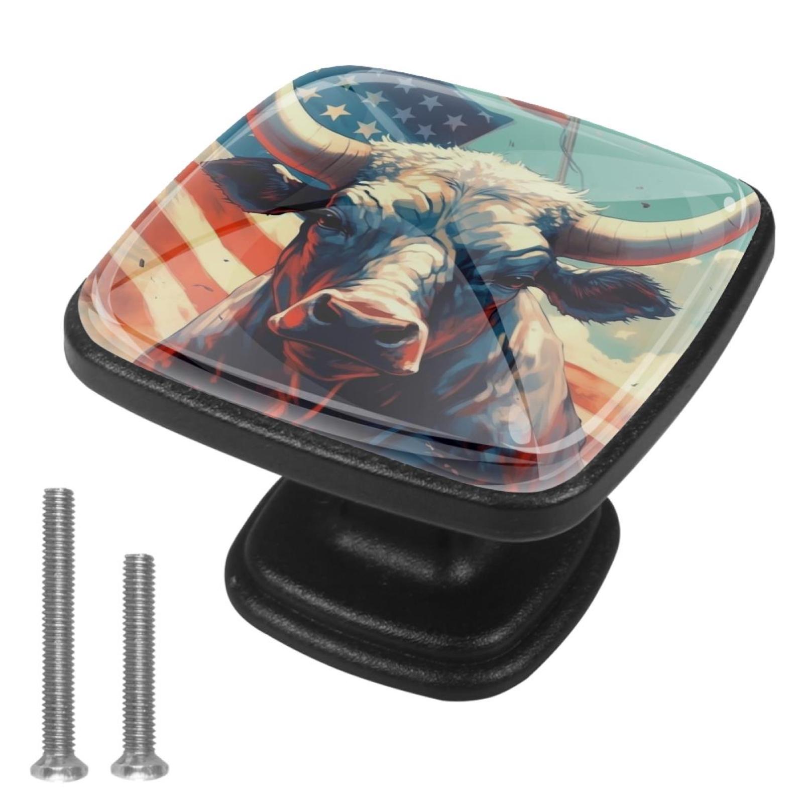 4 Pcs Cabinet Handle Drawer Pulls Cow American Flag Knobs with Screws ...