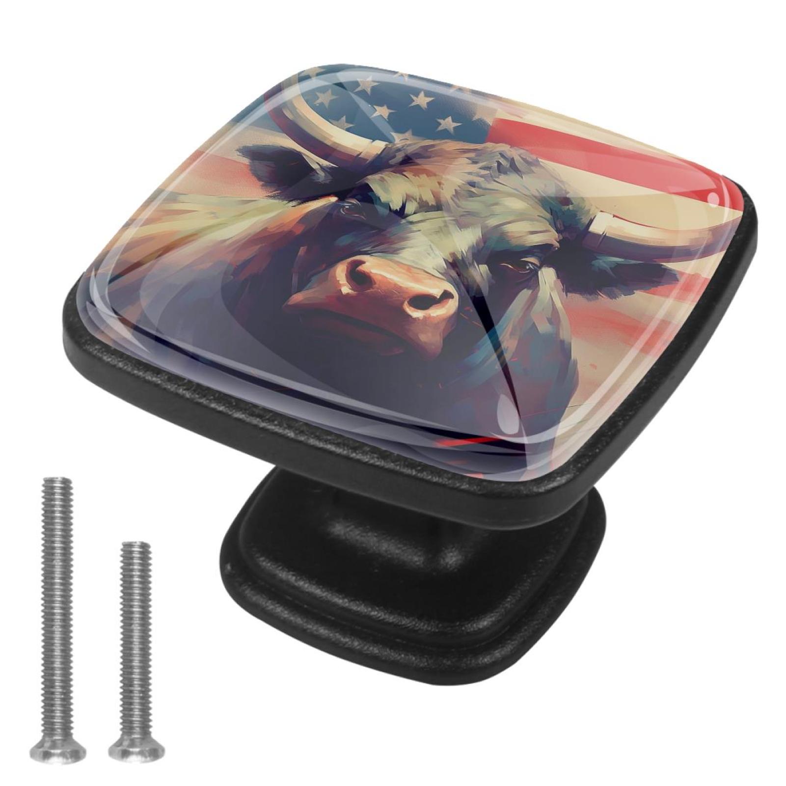 4 Pcs Cabinet Handle Drawer Pulls Cow American Flag Knobs with Screws ...