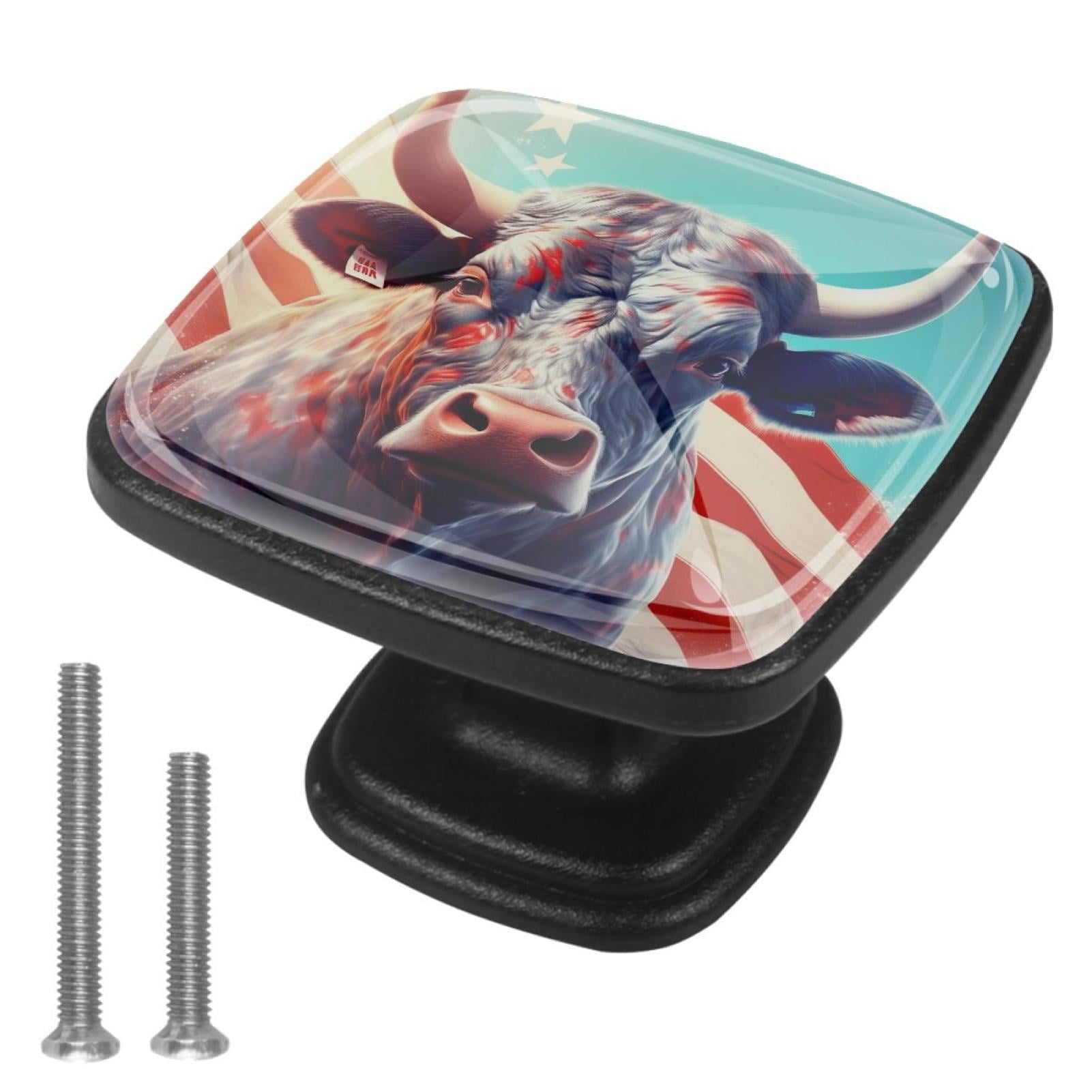 4 Pcs Cabinet Handle Drawer Pulls Cow American Flag Knobs with Screws ...
