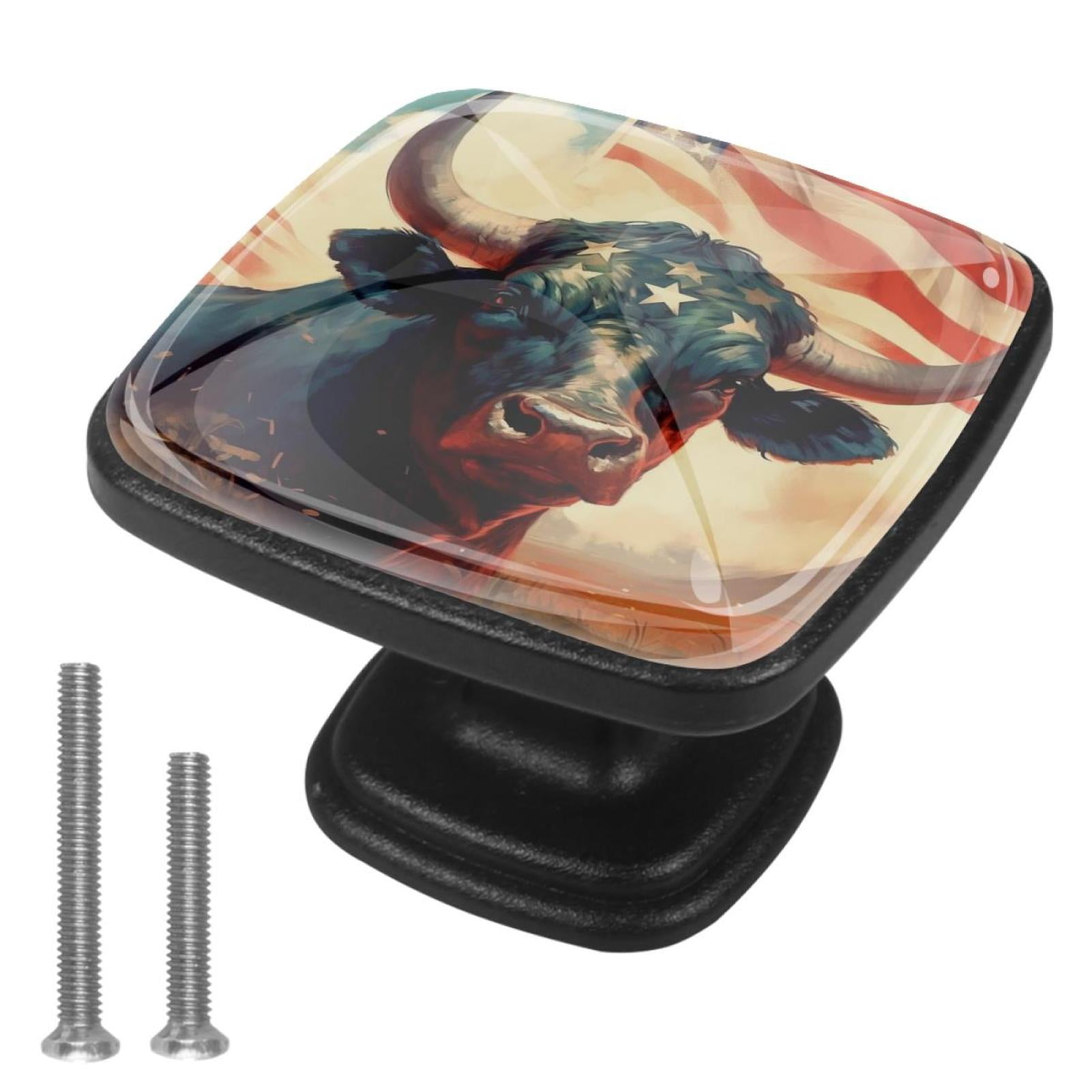 4 Pcs Cabinet Handle Drawer Pulls Cow American Flag Knobs with Screws ...