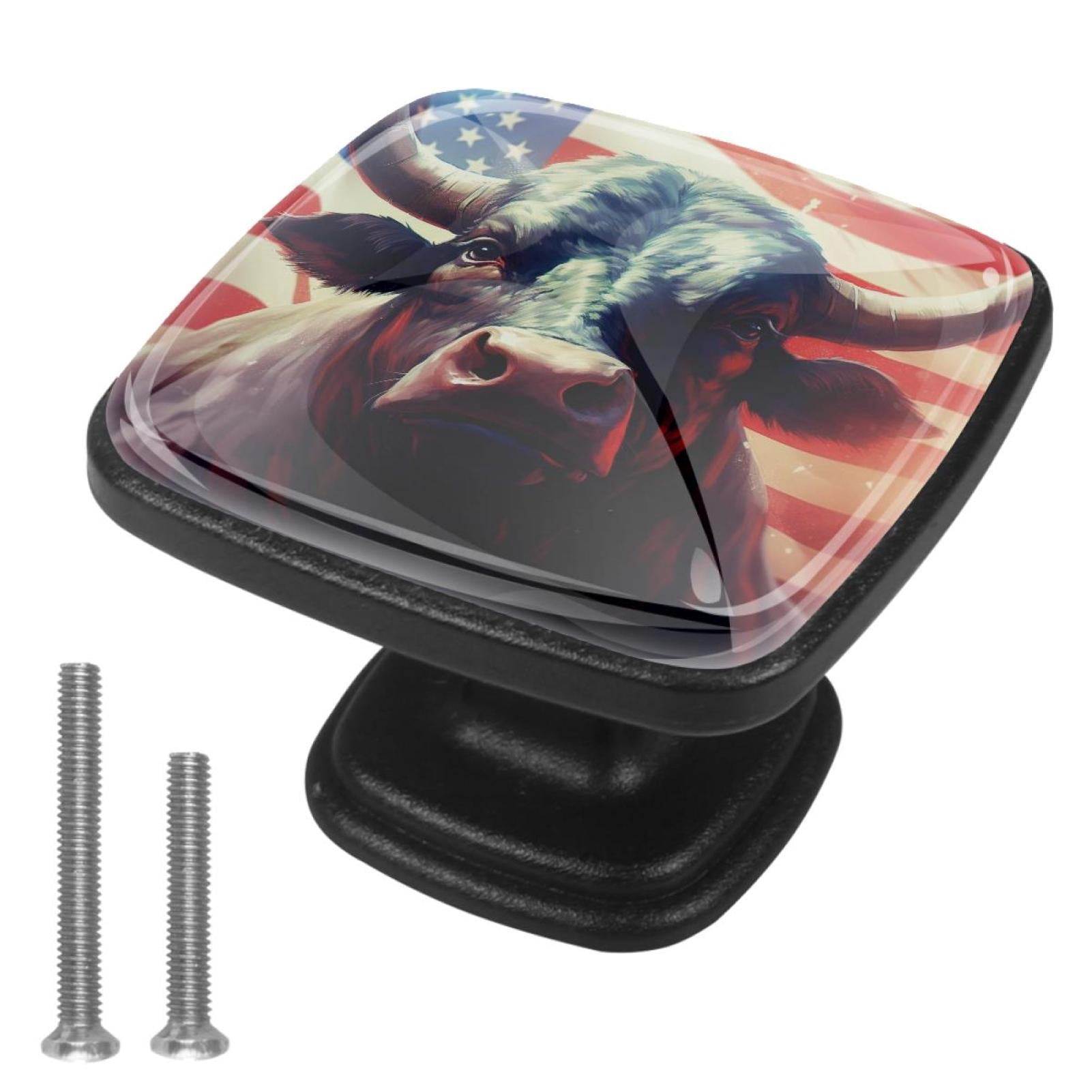 4 Pcs Cabinet Handle Drawer Pulls Cow American Flag Knobs with Screws ...