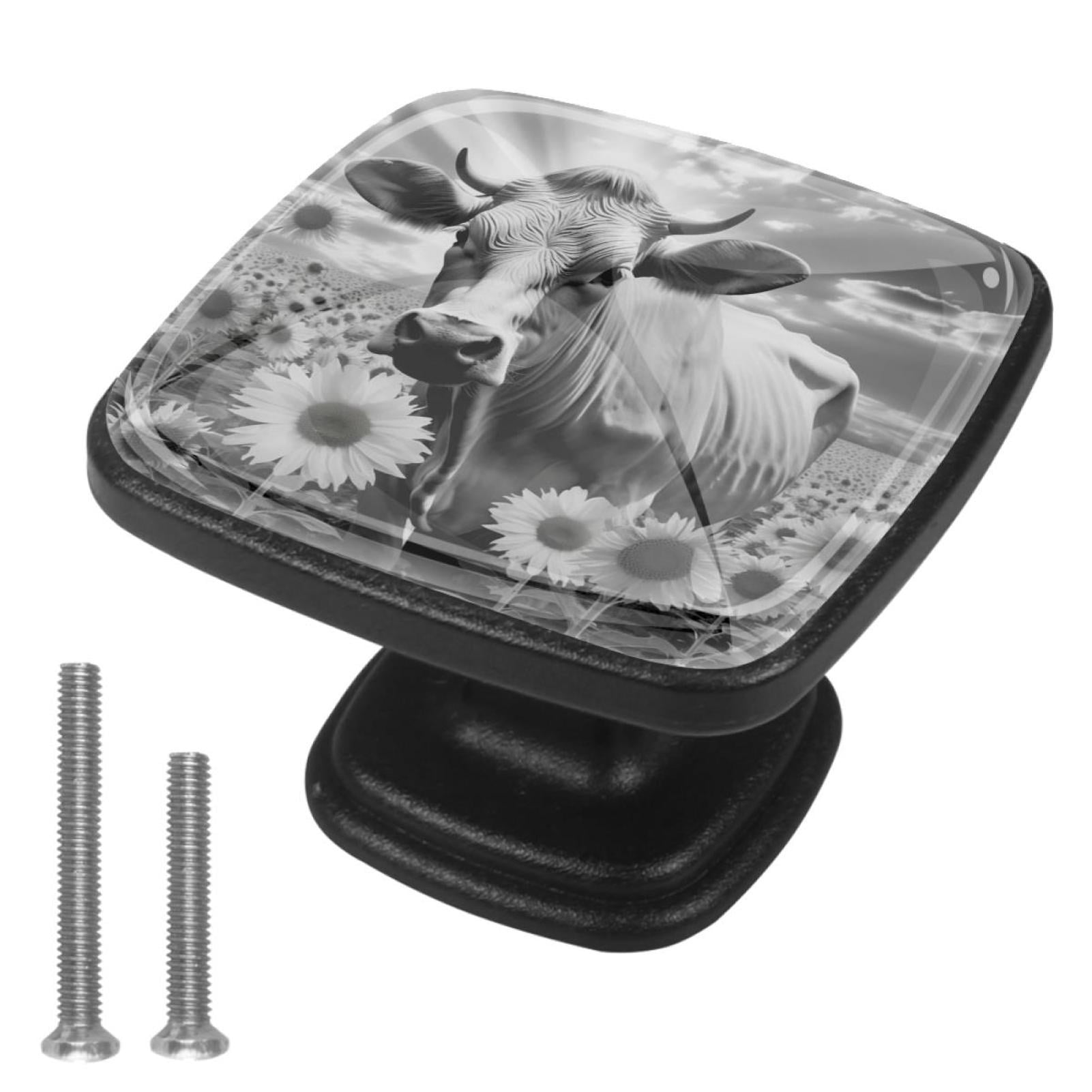 4 Pcs Cabinet Handle Drawer Pulls Cow and Sunflower Knobs with Screws ...