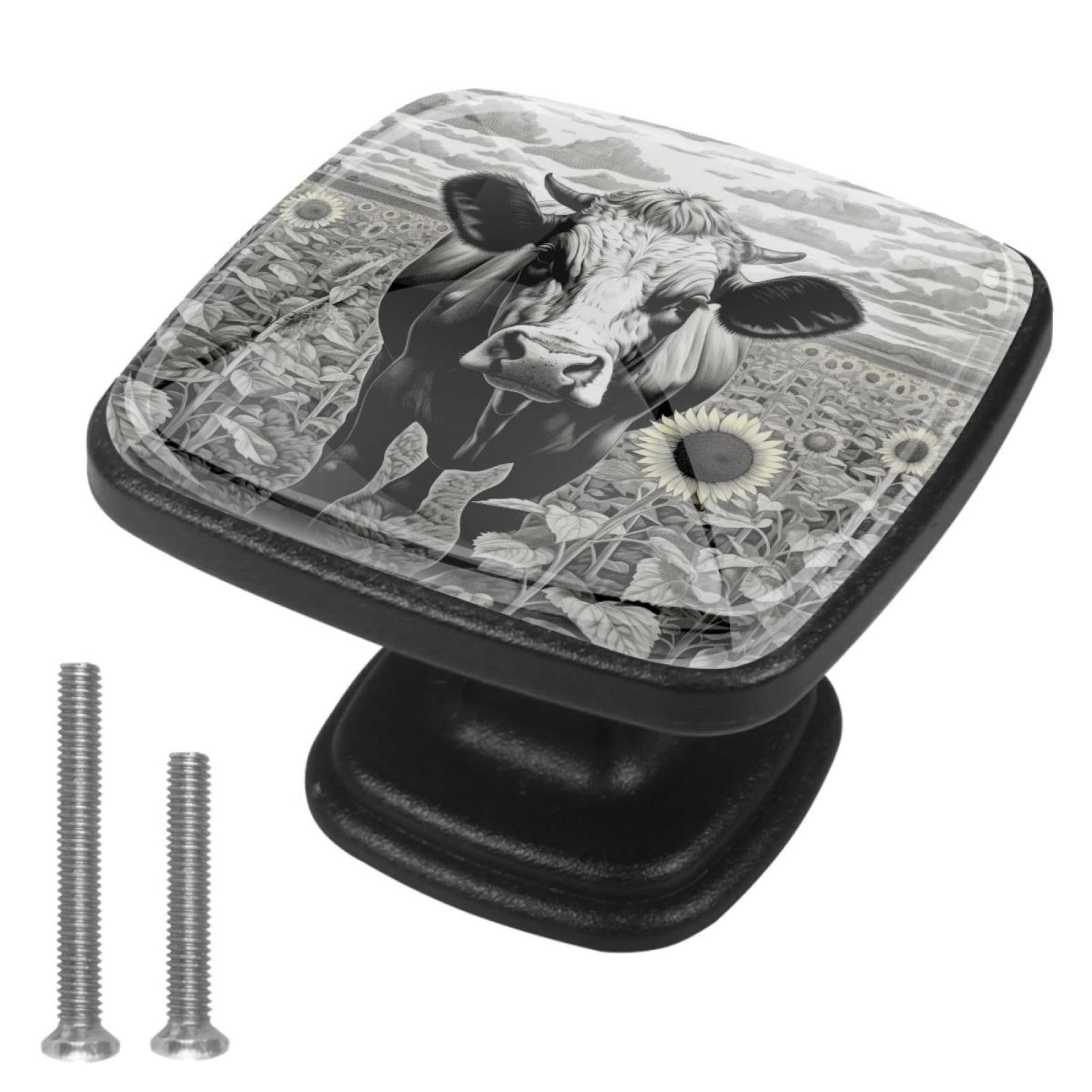 4 Pcs Cabinet Handle Drawer Pulls Cow and Sunflower Knobs with Screws ...
