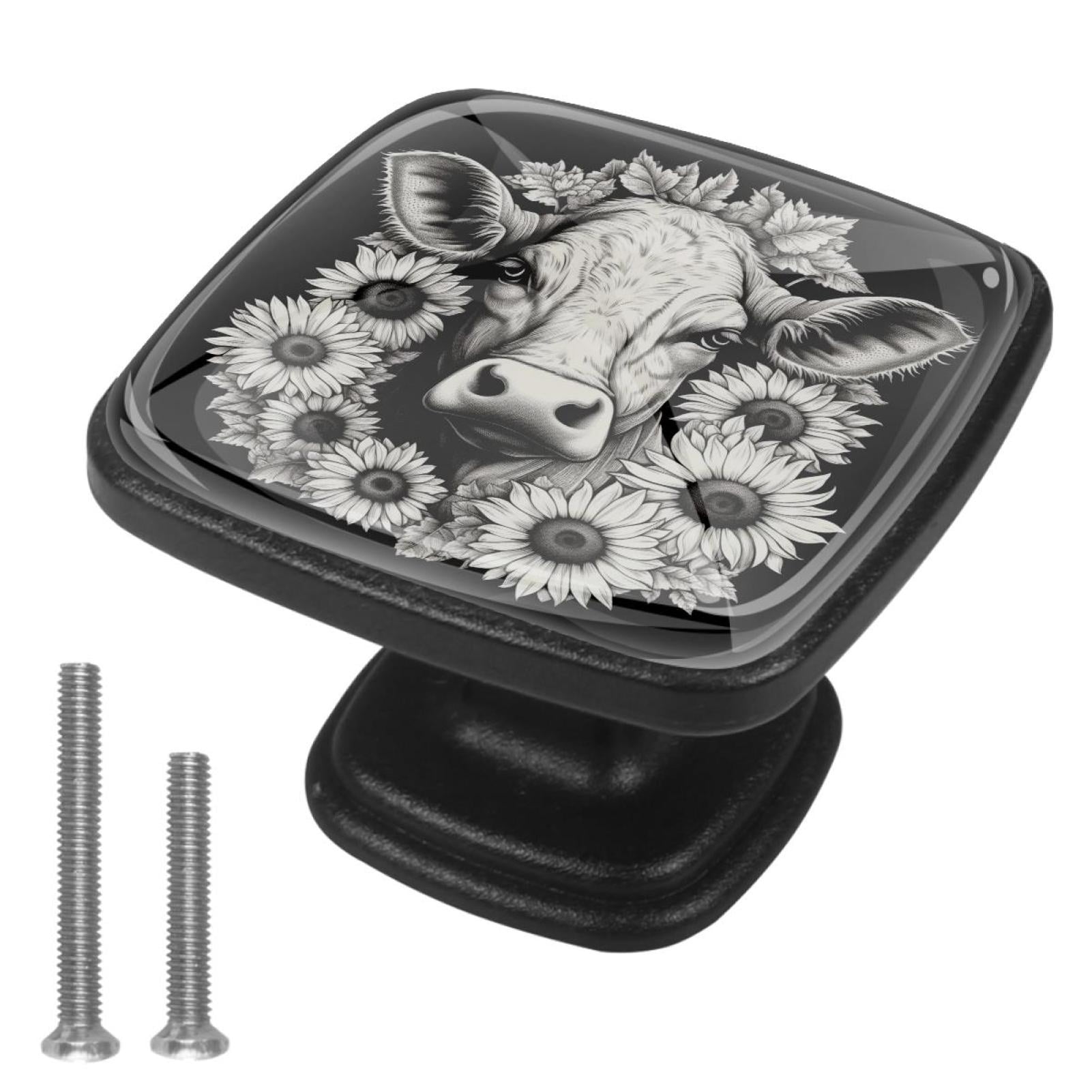 4 Pcs Cabinet Handle Drawer Pulls Cow and Sunflower Knobs with Screws ...