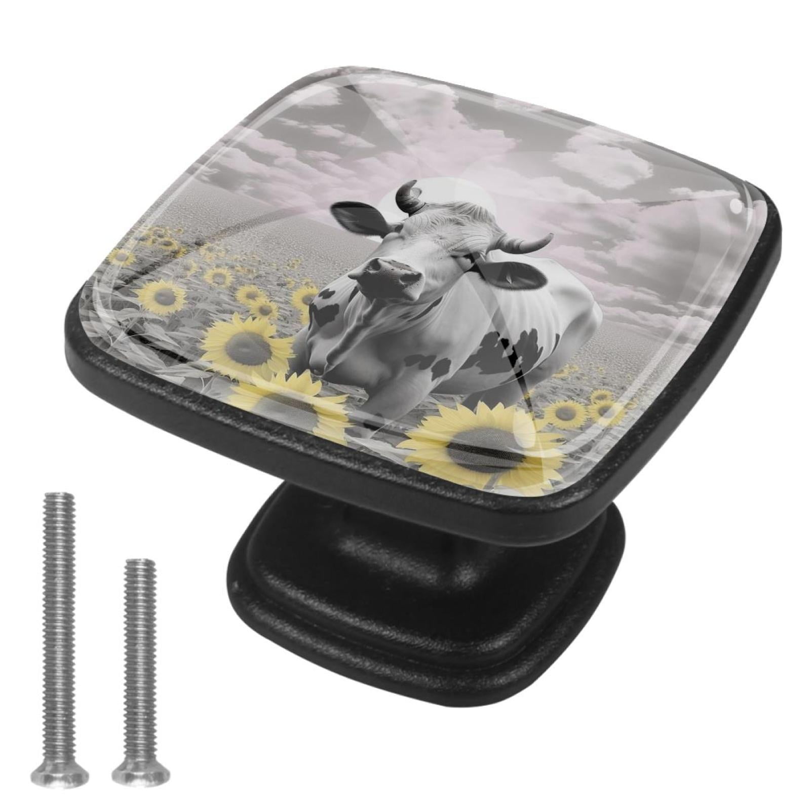 4 Pcs Cabinet Handle Drawer Pulls Cow and Sunflower Knobs with Screws ...