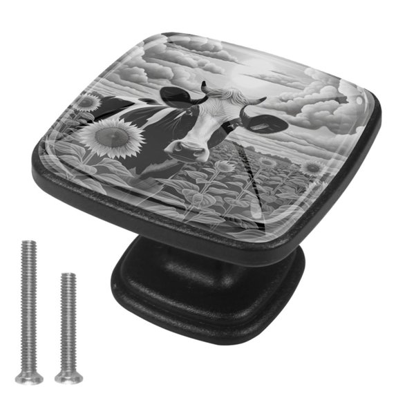 4 Pcs Cabinet Handle Drawer Pulls Cow and Sunflower Knobs with Screws ...