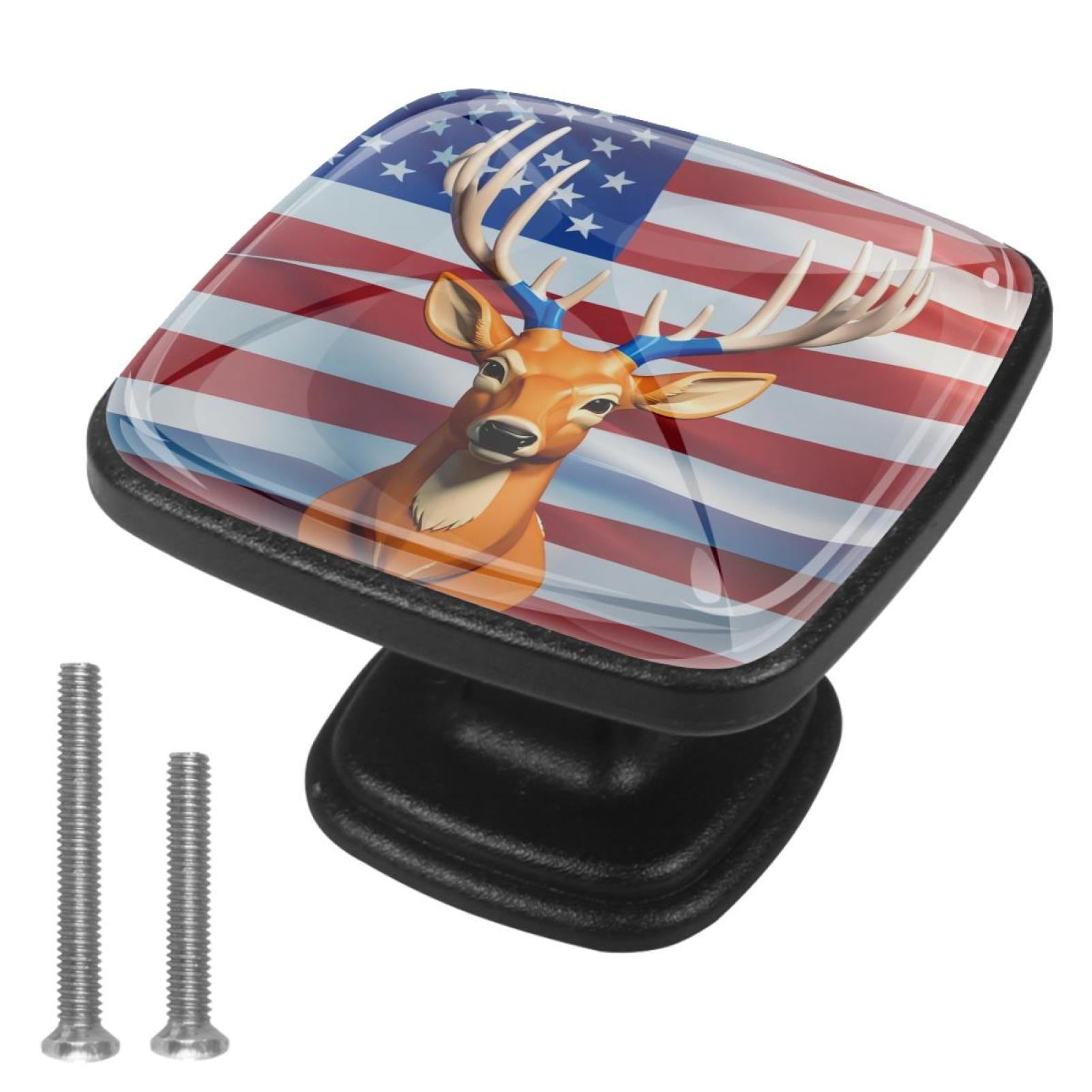 4 Pcs Cabinet Handle Drawer Pulls Deer and American Flag Knobs with ...
