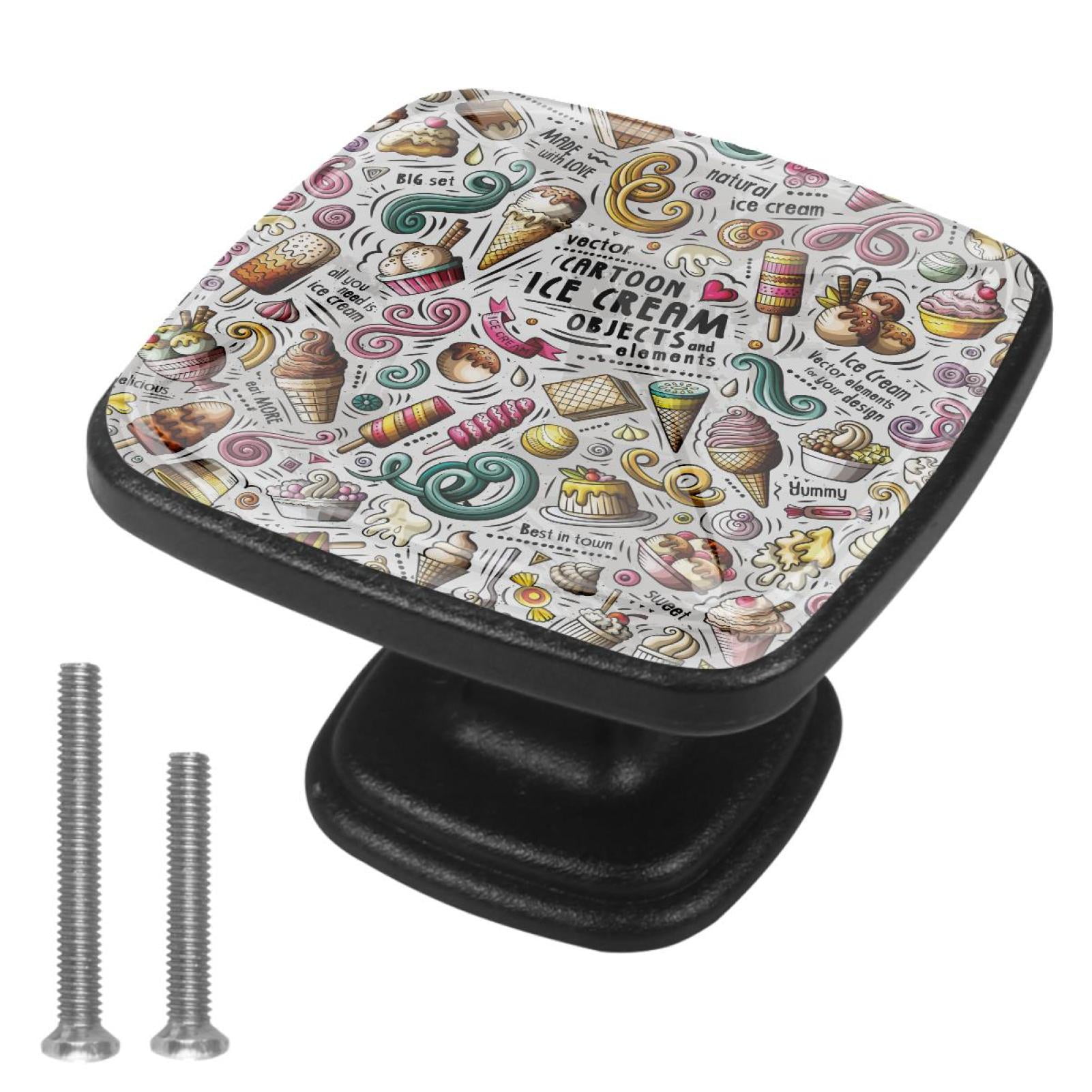 4 Pcs Cabinet Handle Drawer Pulls Doodles Ice Cream Knobs with Screws ...