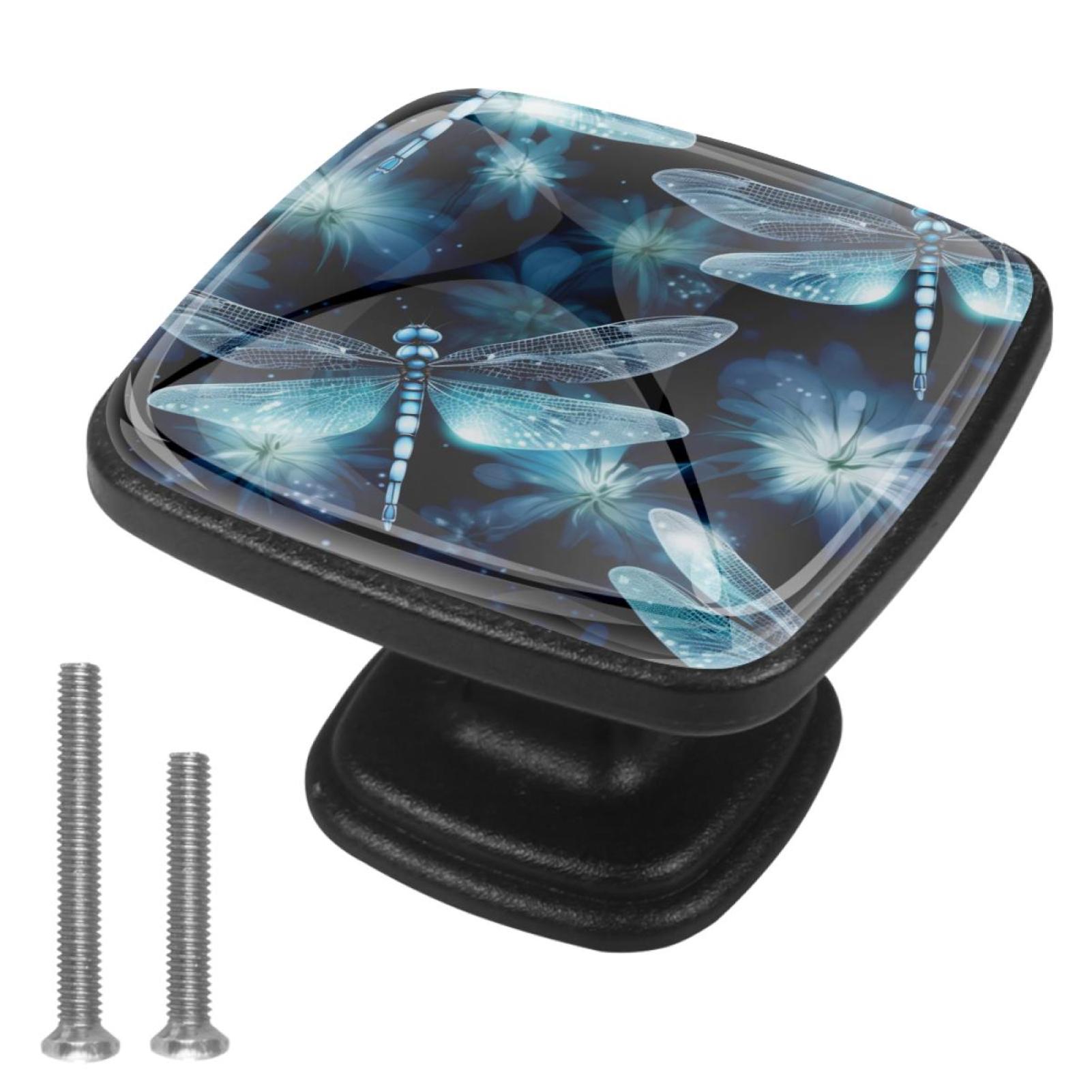 4 Pcs Cabinet Handle Drawer Pulls Dragonfly Knobs with Screws Square ...
