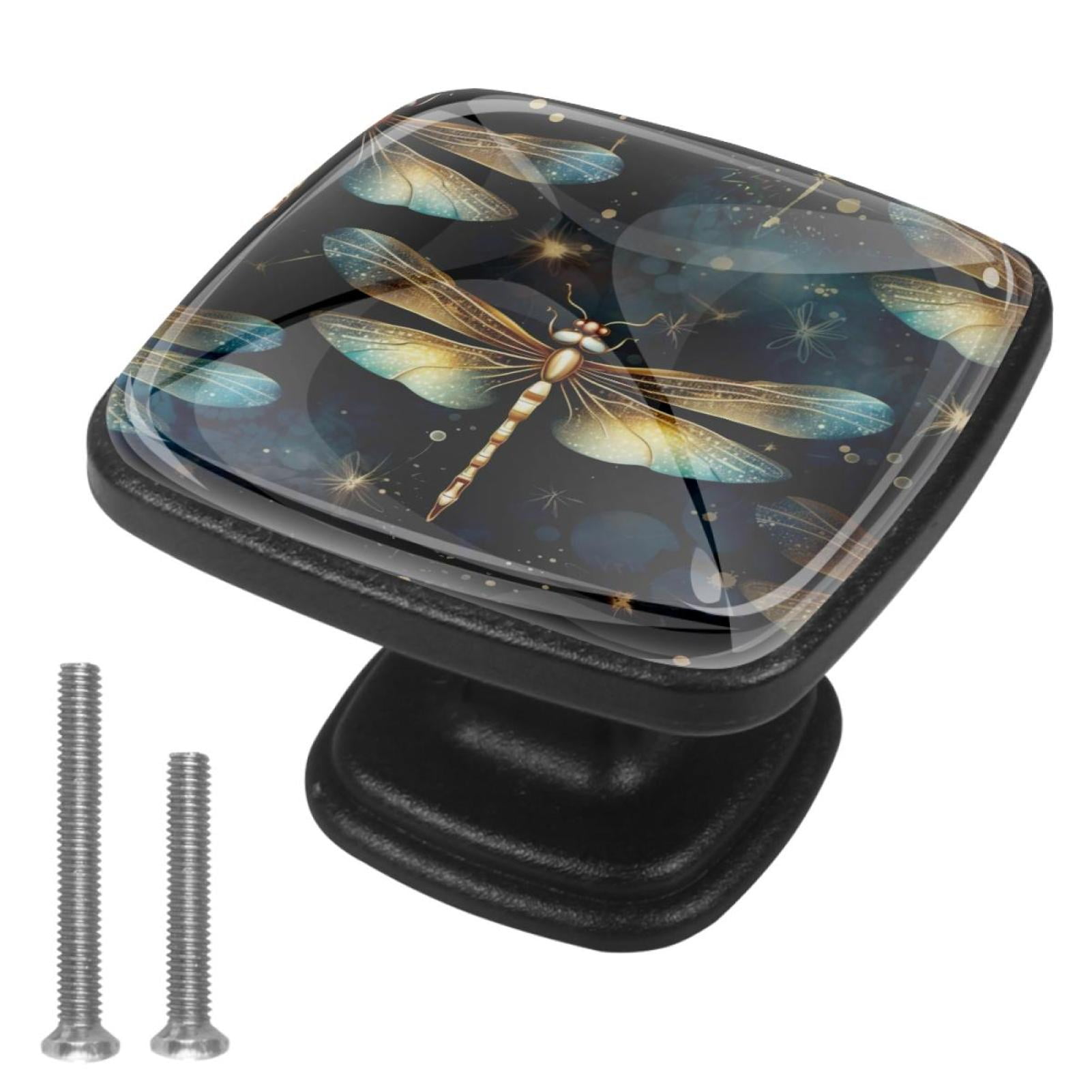 4 Pcs Cabinet Handle Drawer Pulls Dragonfly Knobs with Screws Square ...