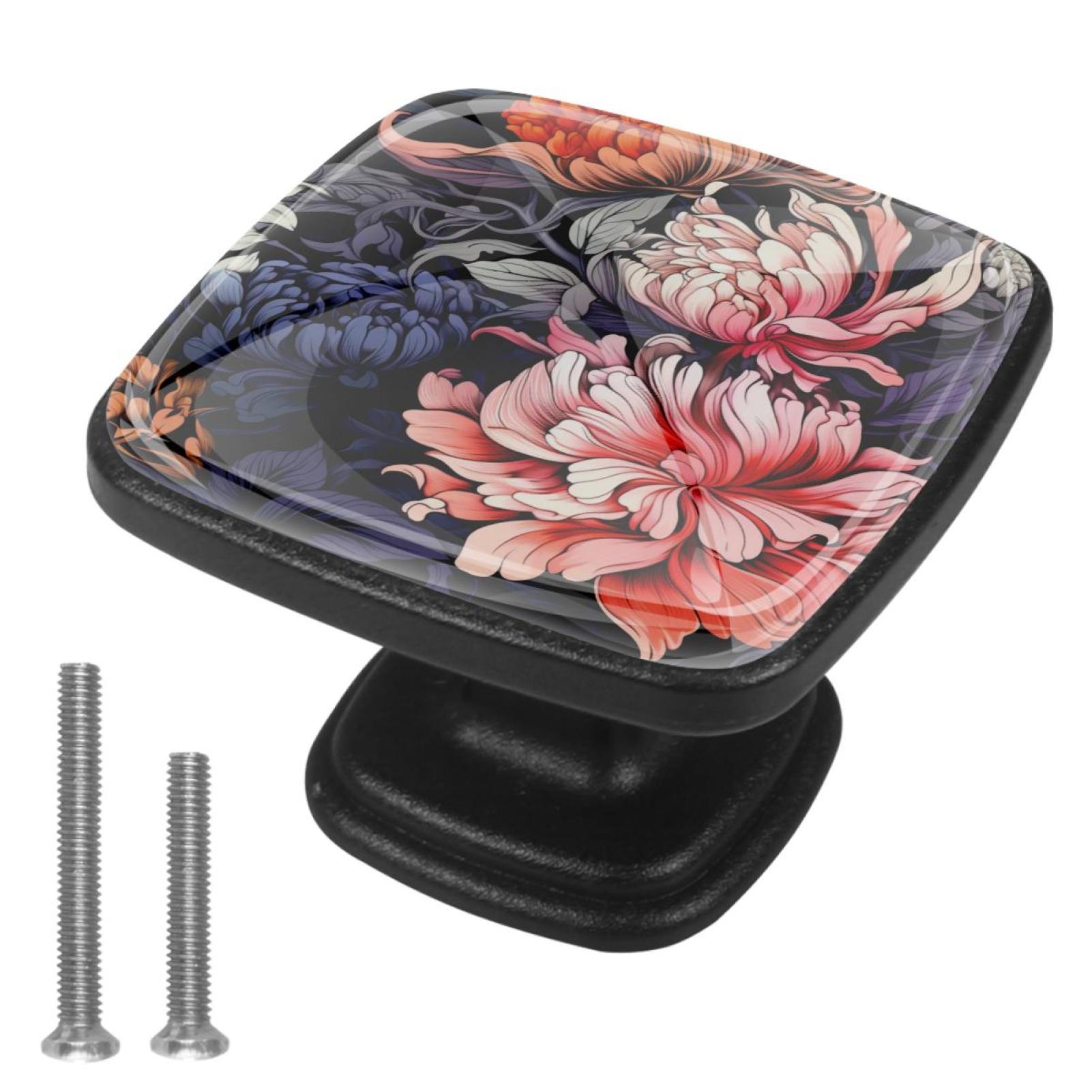 4 Pcs Cabinet Handle Drawer Pulls Flower Knobs with Screws Square Furniture Office Cabinet Knob ...
