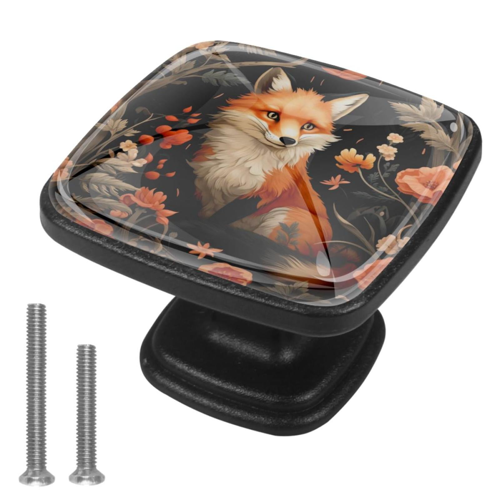 4 Pcs Cabinet Handle Drawer Pulls Fox Knobs with Screws Square Furniture Office Cabinet Knob ...