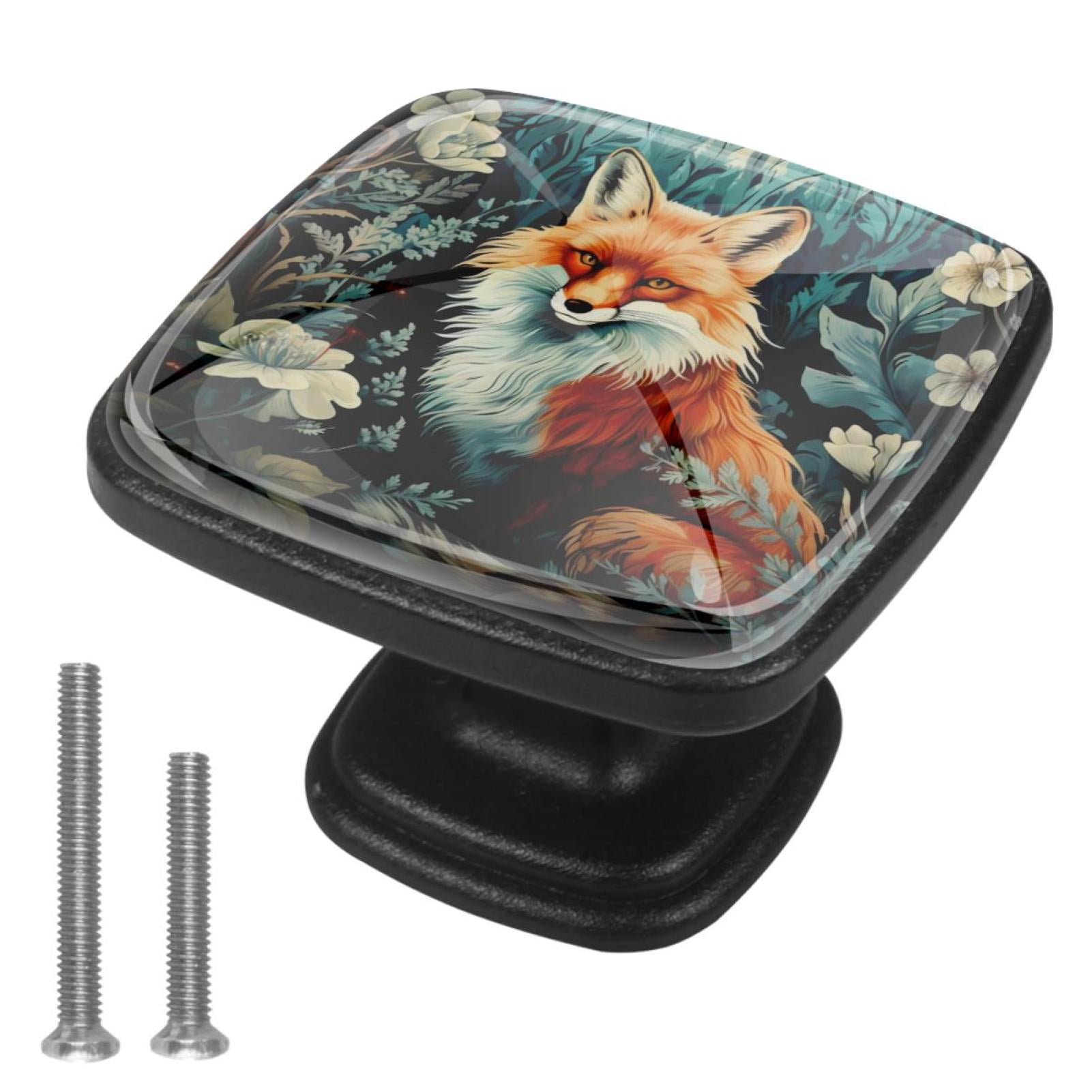 4 Pcs Cabinet Handle Drawer Pulls Fox Knobs with Screws Square Furniture Office Cabinet Knob ...