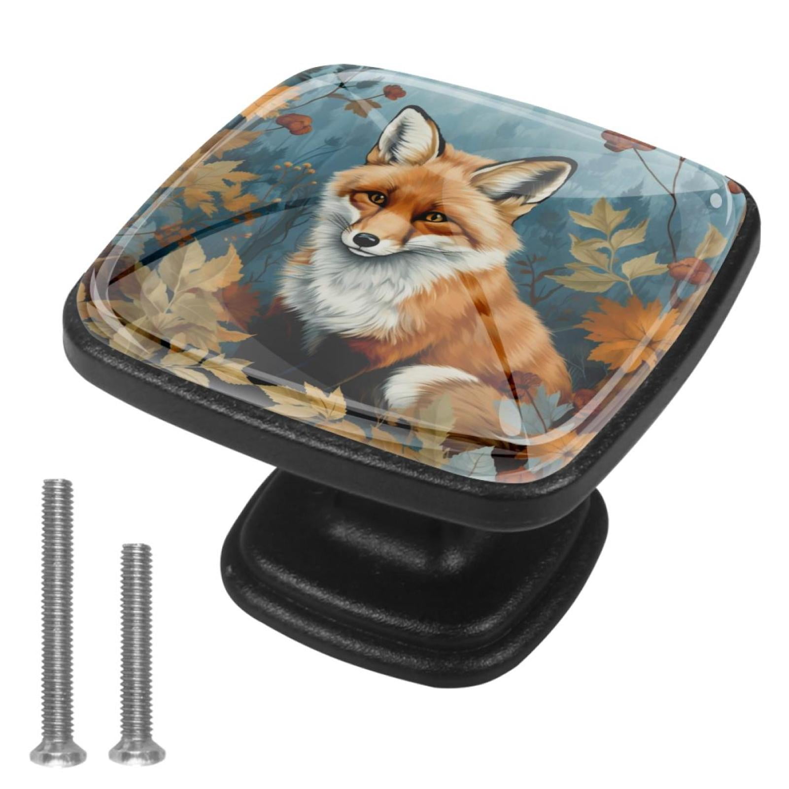 4 Pcs Cabinet Handle Drawer Pulls Fox Knobs with Screws Square Furniture Office Cabinet Knob ...