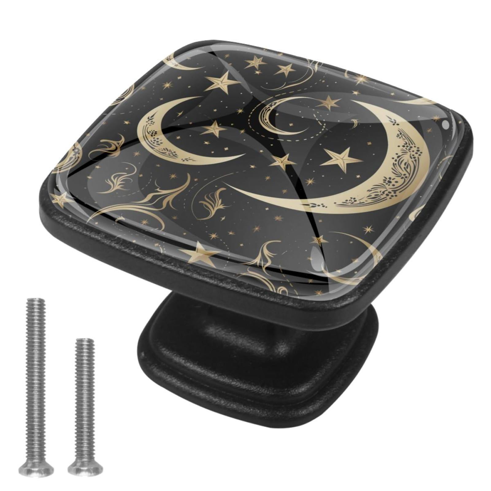 4 Pcs Cabinet Handle Drawer Pulls Golden Moon Knobs with Screws Square ...