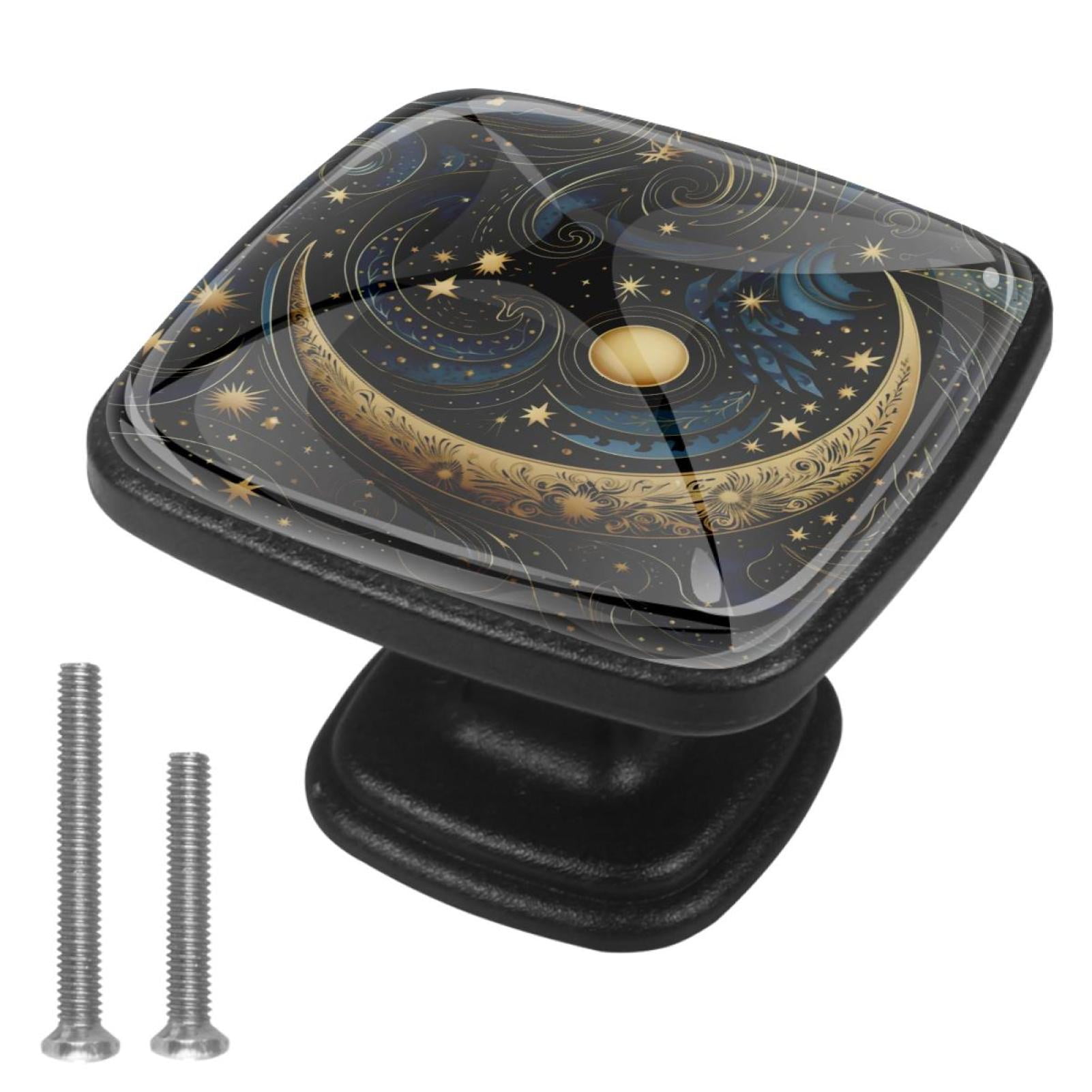 4 Pcs Cabinet Handle Drawer Pulls Golden Moon Knobs with Screws Square ...
