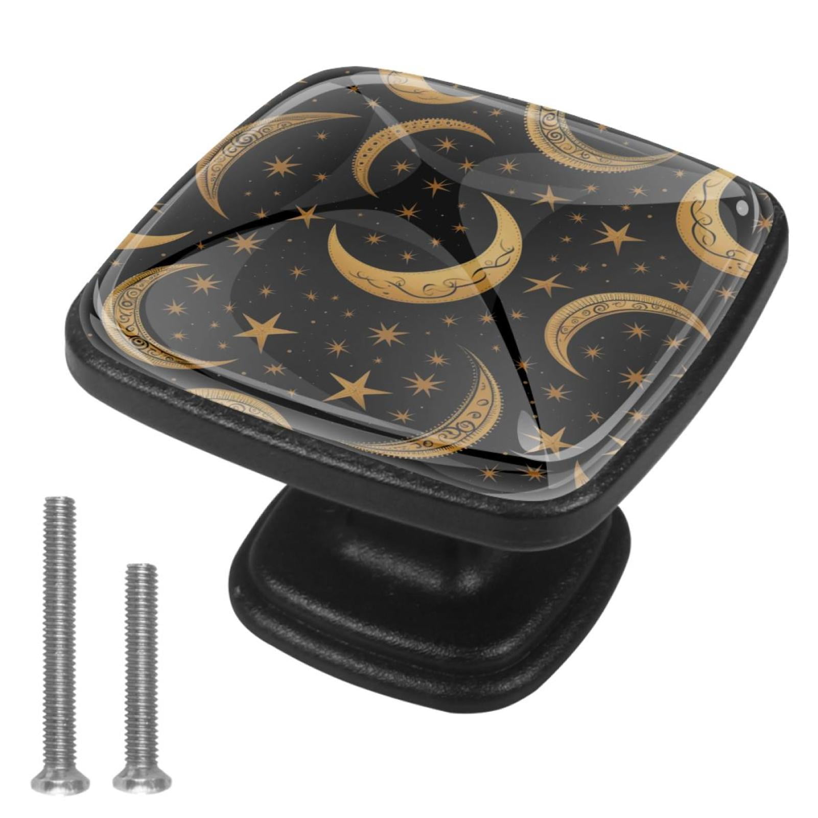 4 Pcs Cabinet Handle Drawer Pulls Golden Moon Knobs with Screws Square ...