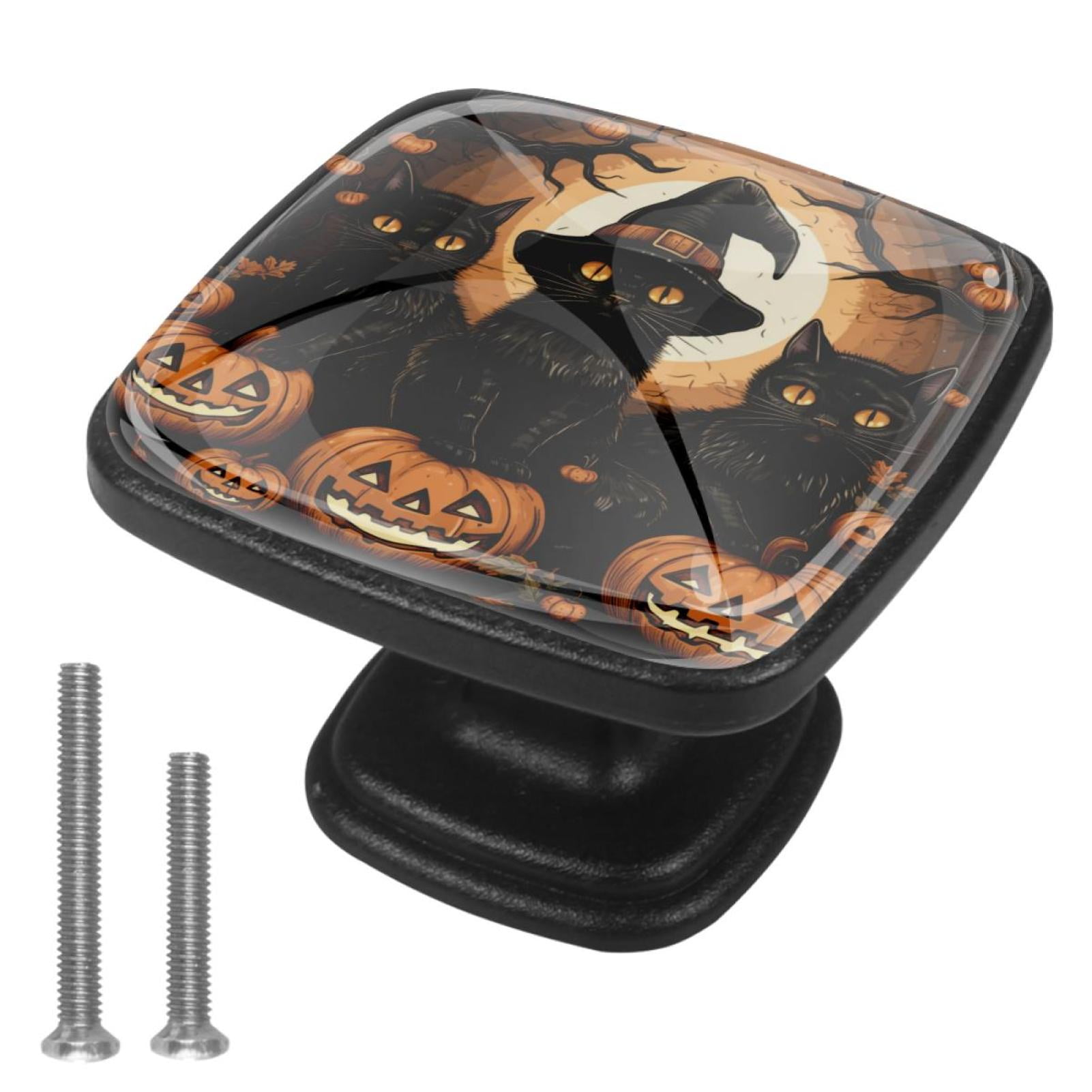 4 Pcs Cabinet Handle Drawer Pulls Halloween Black Cat Knobs with Screws ...
