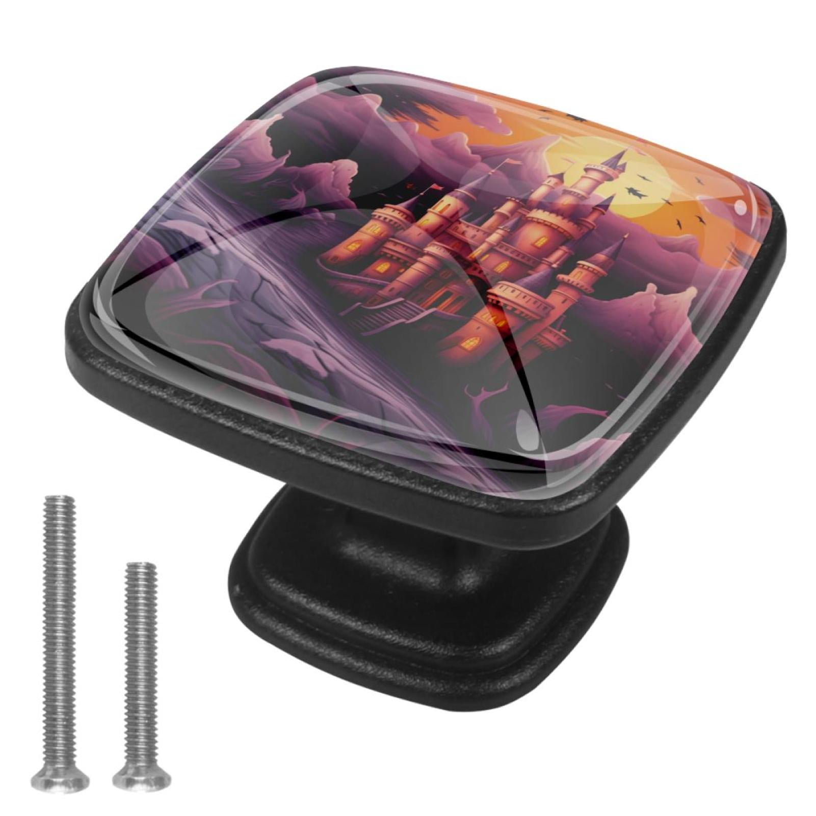 4 Pcs Cabinet Handle Drawer Pulls Halloween Castle Knobs with Screws Square Furniture Office ...