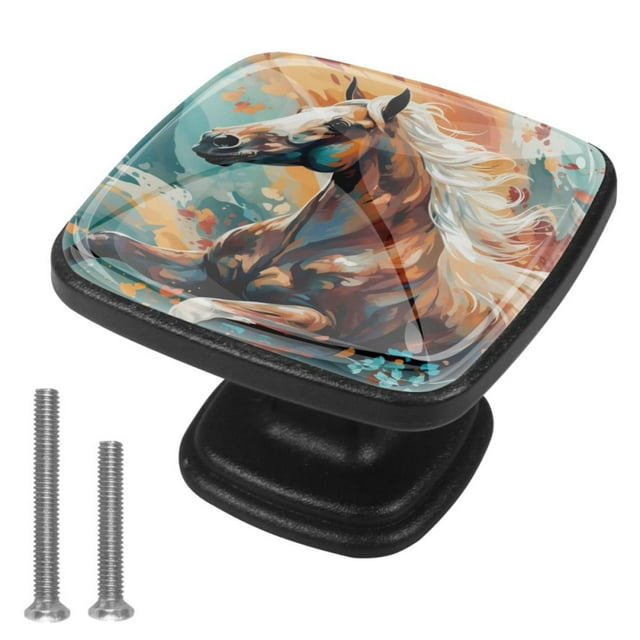 4 Pcs Cabinet Handle Drawer Pulls Horse Knobs with Screws Square Furniture Office Cabinet Knob ...