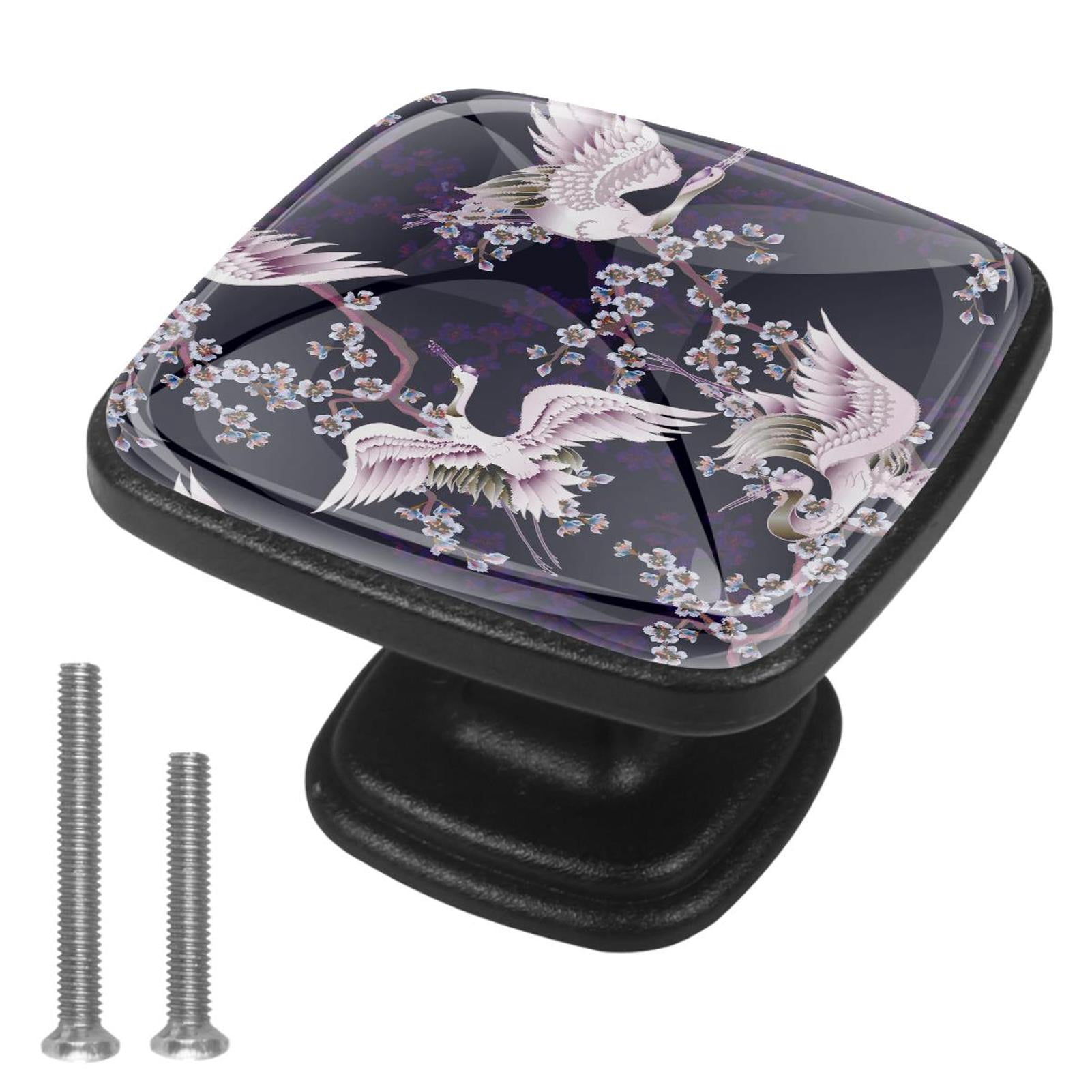 4 Pcs Cabinet Handle Drawer Pulls Japanese Cranes Flower Knobs with ...