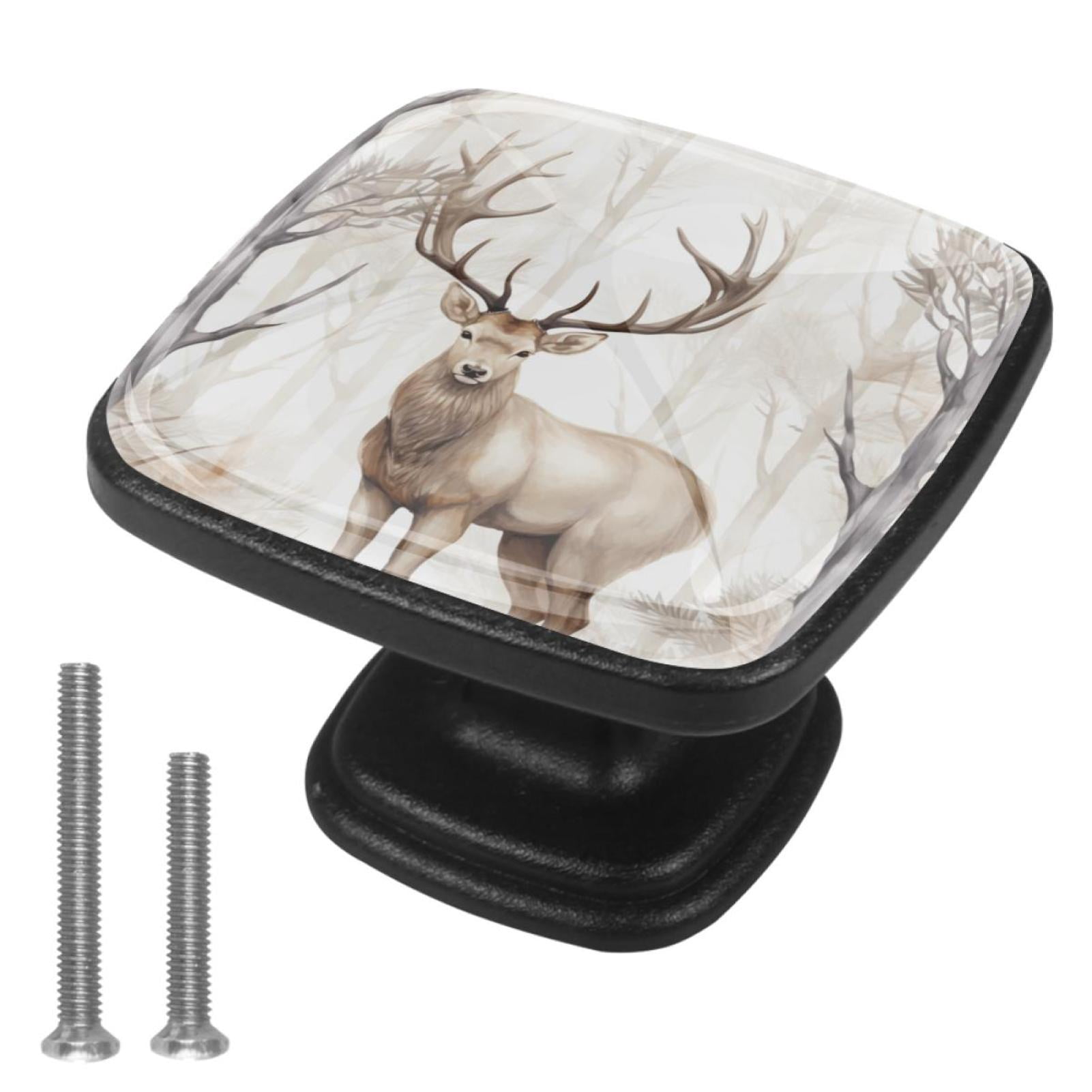4 Pcs Cabinet Handle Drawer Pulls Jungle Elk Knobs with Screws Square ...