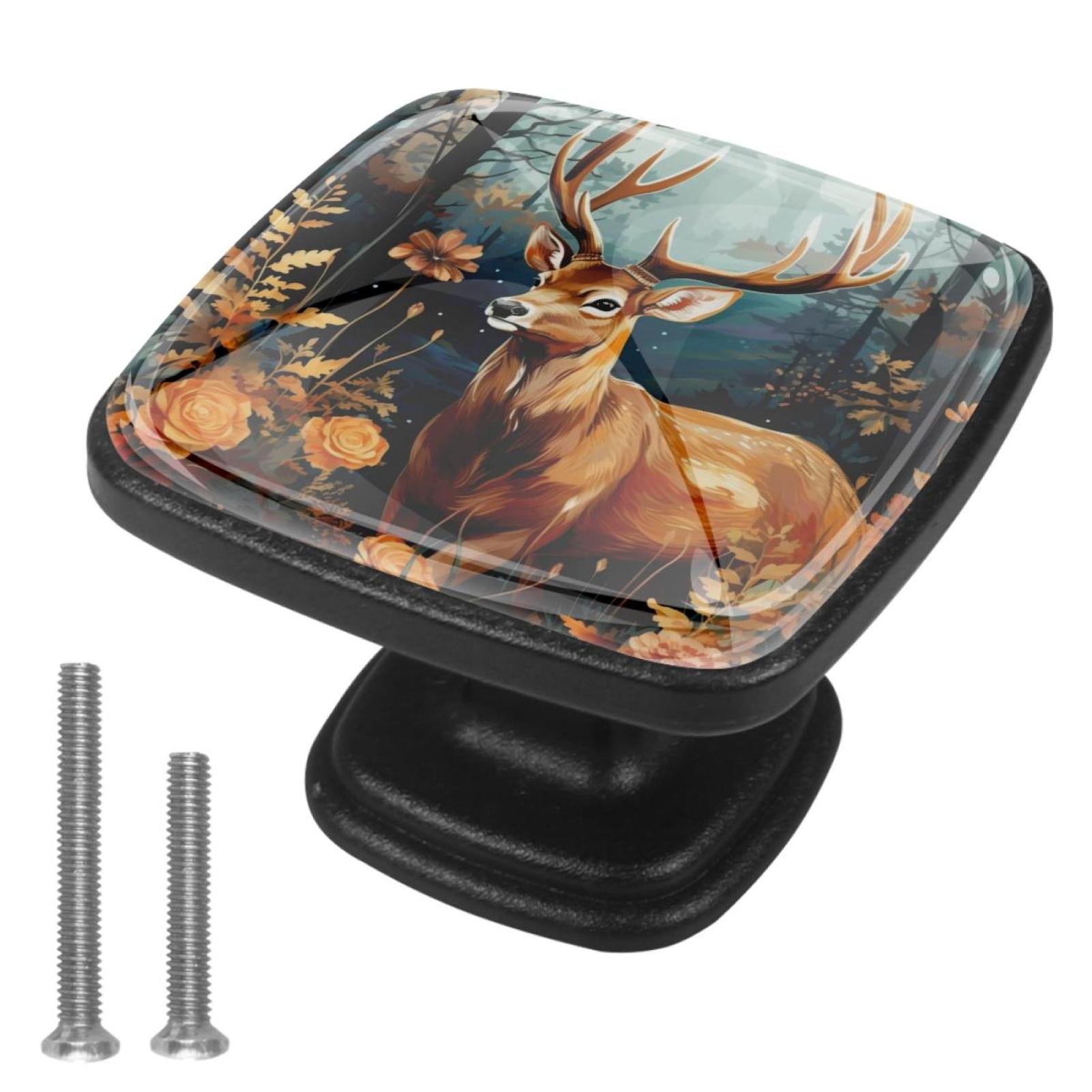 4 Pcs Cabinet Handle Drawer Pulls Jungle Elk Knobs with Screws Square ...