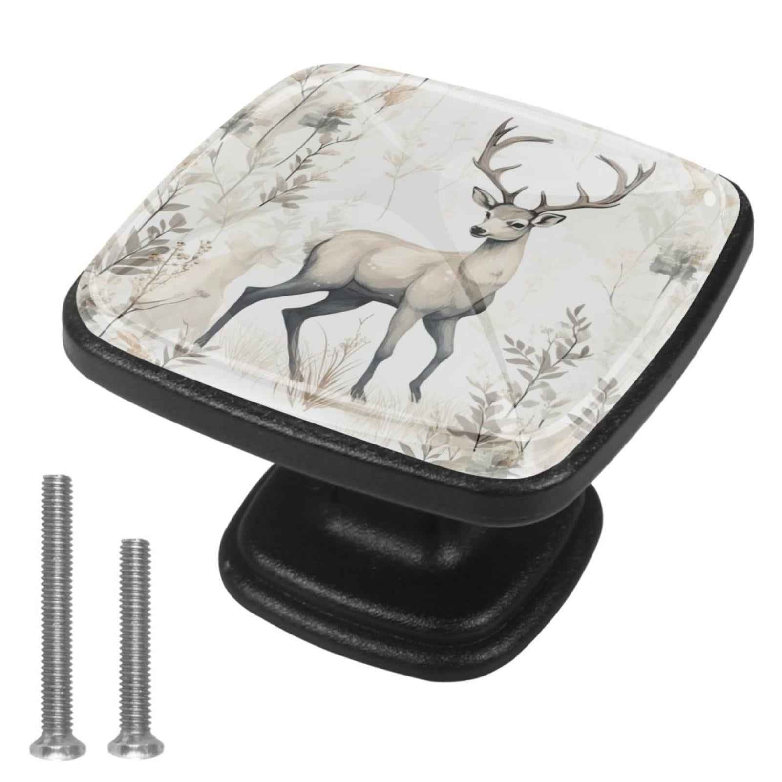 4 Pcs Cabinet Handle Drawer Pulls Jungle Elk Knobs with Screws Square ...