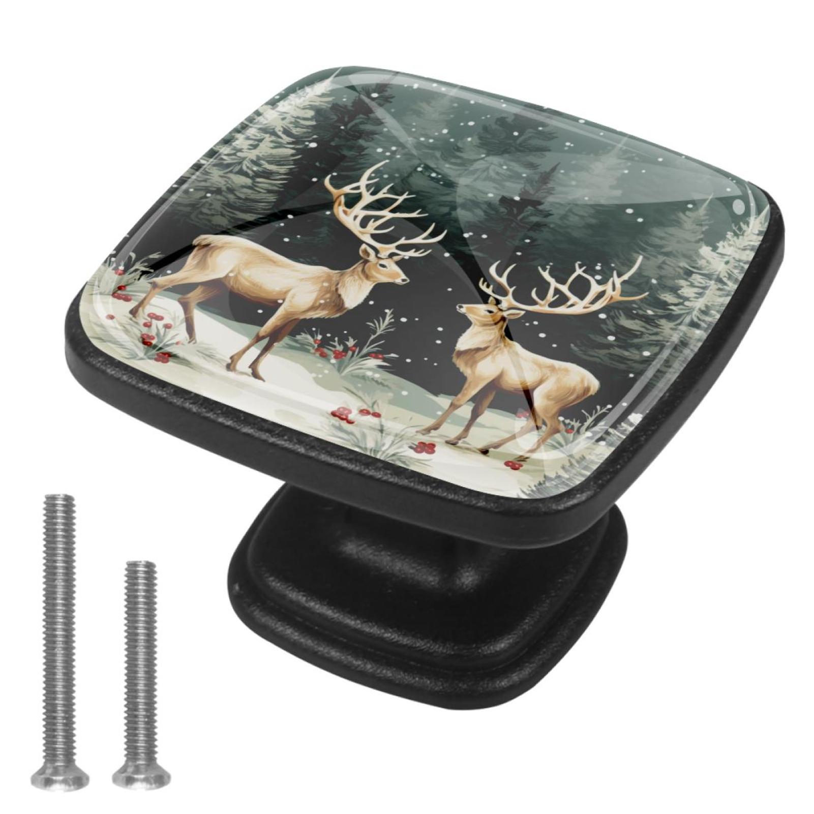 4 Pcs Cabinet Handle Drawer Pulls Jungle Elk Knobs with Screws Square ...