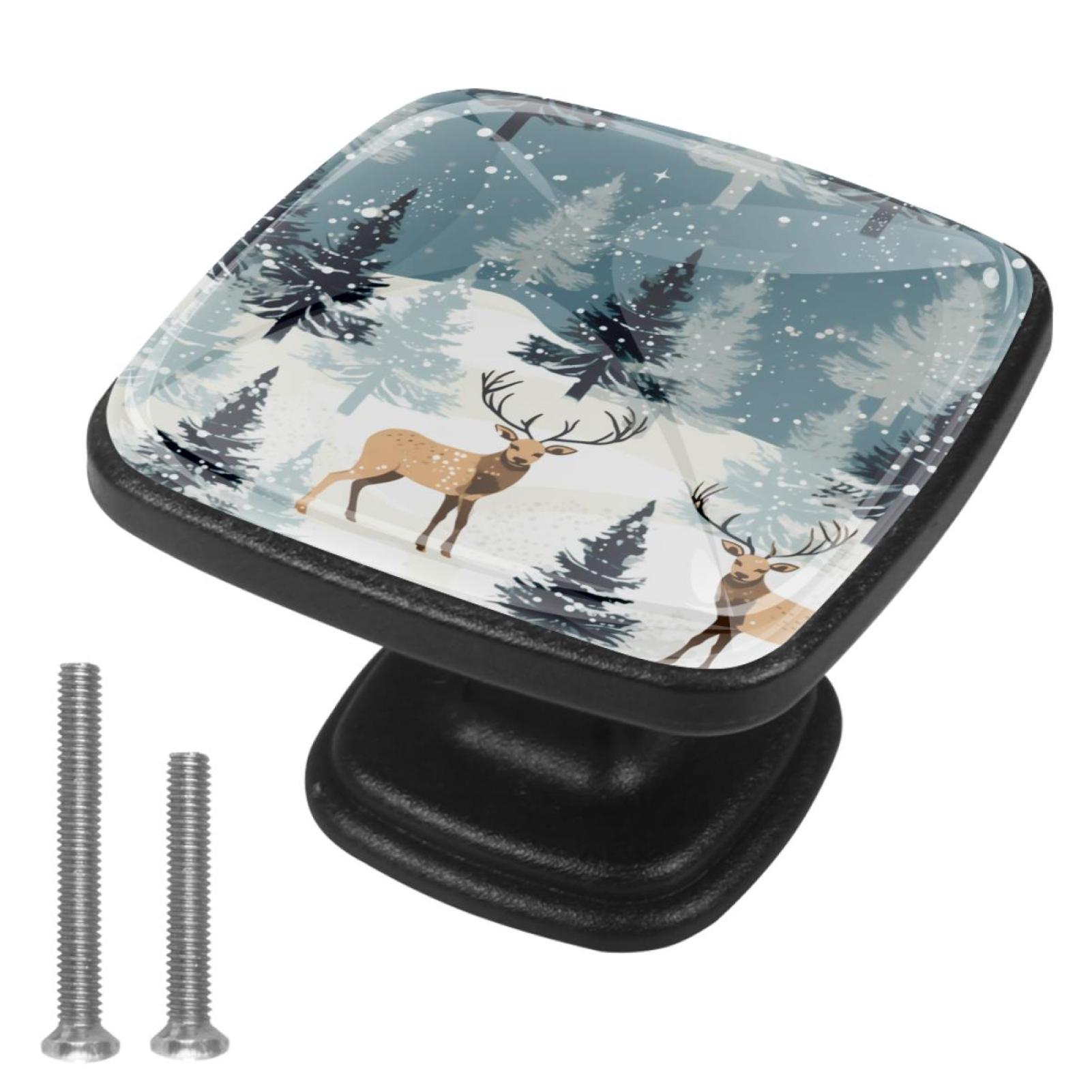 4 Pcs Cabinet Handle Drawer Pulls Jungle Elk Knobs with Screws Square ...