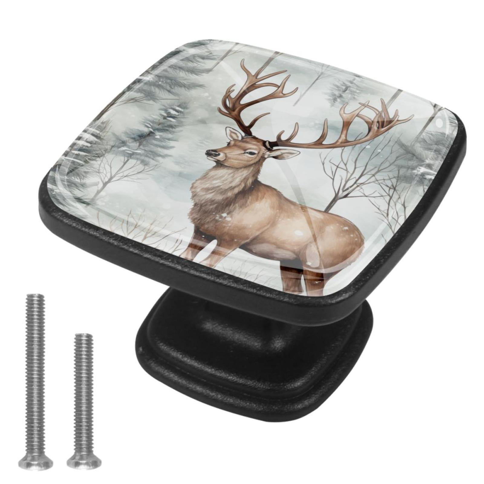 4 Pcs Cabinet Handle Drawer Pulls Jungle Elk Knobs with Screws Square ...