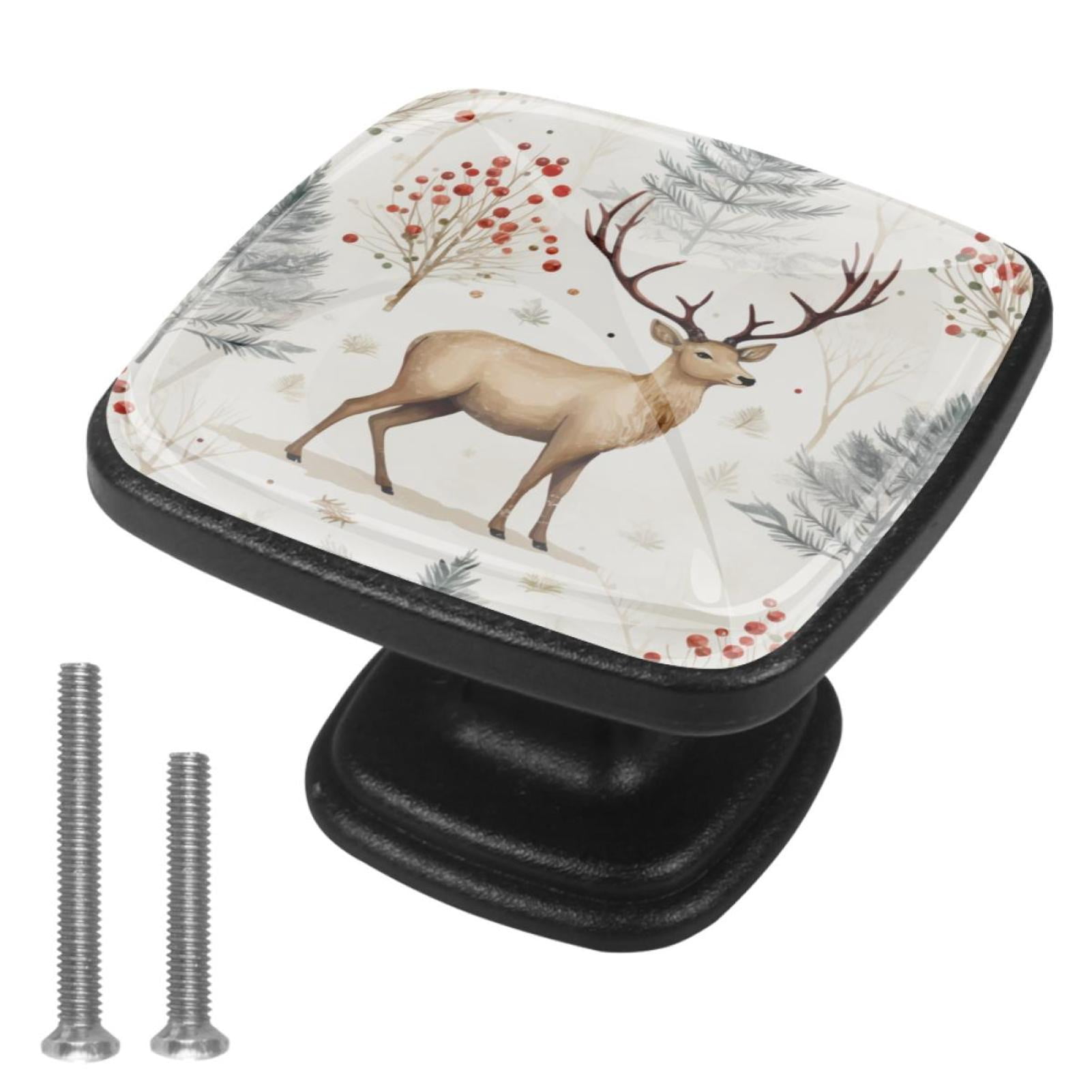 4 Pcs Cabinet Handle Drawer Pulls Jungle Elk Knobs with Screws Square ...