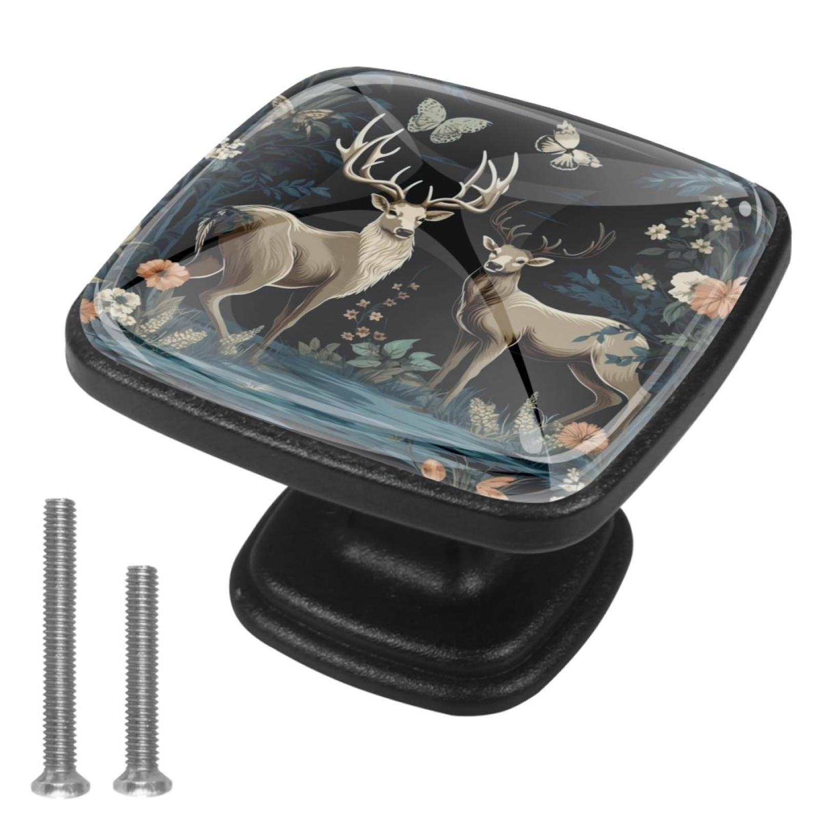 4 Pcs Cabinet Handle Drawer Pulls Jungle Elk Knobs with Screws Square ...