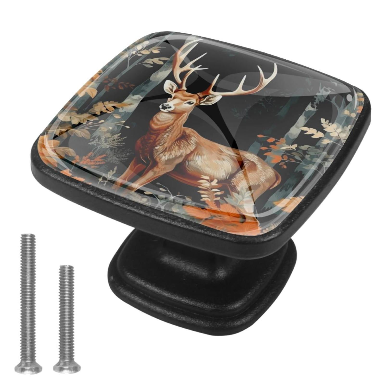 4 Pcs Cabinet Handle Drawer Pulls Jungle Elk Knobs with Screws Square ...
