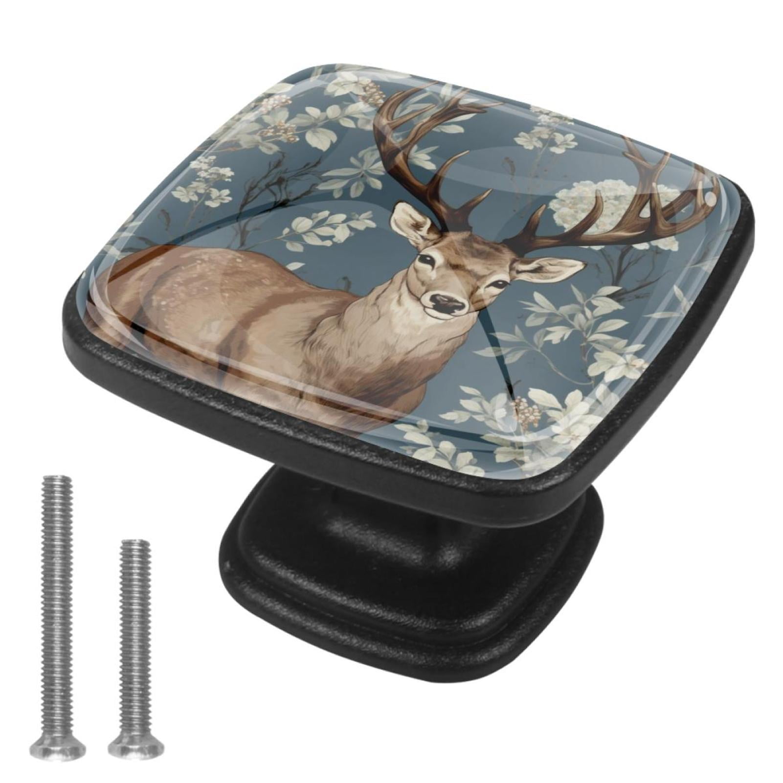 4 Pcs Cabinet Handle Drawer Pulls Jungle Elk Knobs with Screws Square ...