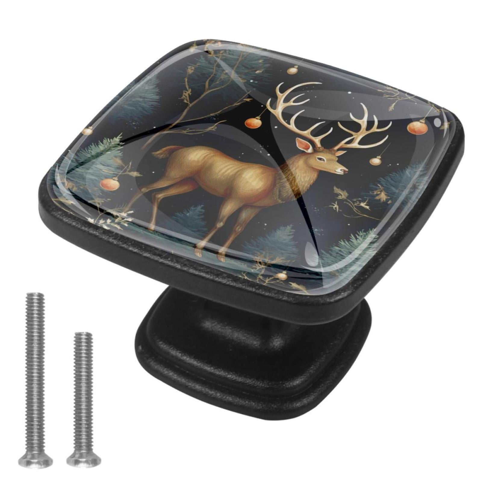4 Pcs Cabinet Handle Drawer Pulls Jungle Elk Knobs with Screws Square ...