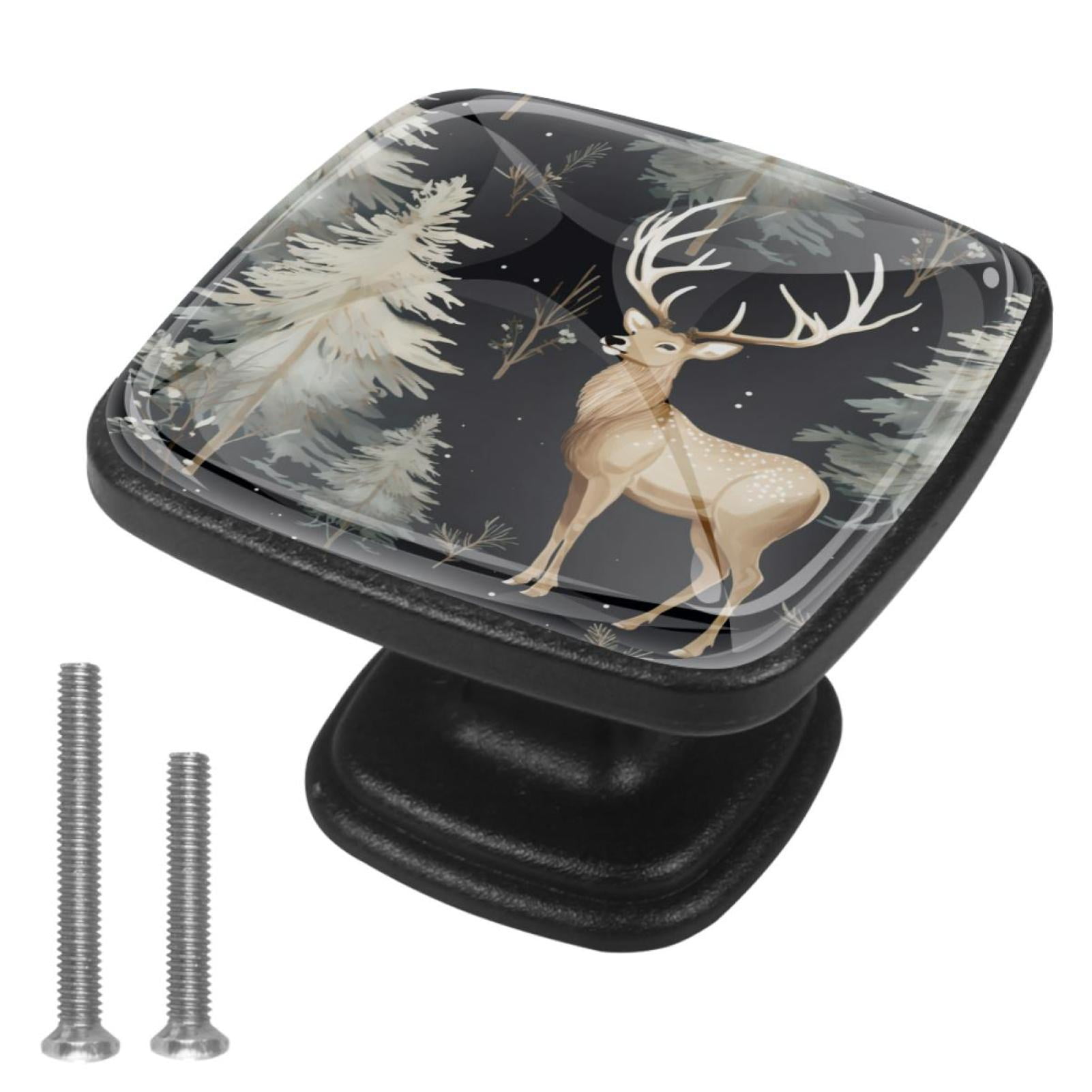 4 Pcs Cabinet Handle Drawer Pulls Jungle Elk Knobs with Screws Square ...