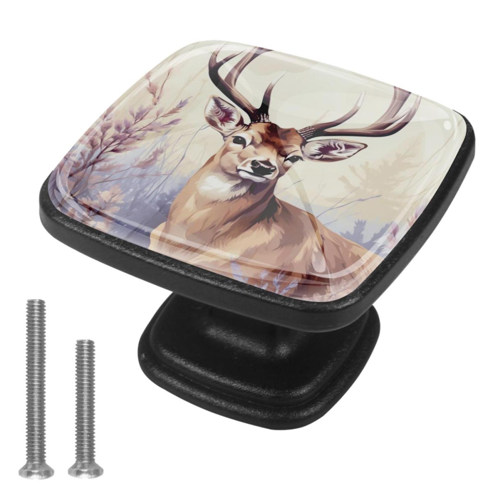 4 Pcs Cabinet Handle Drawer Pulls Jungle Elk Knobs with Screws Square ...